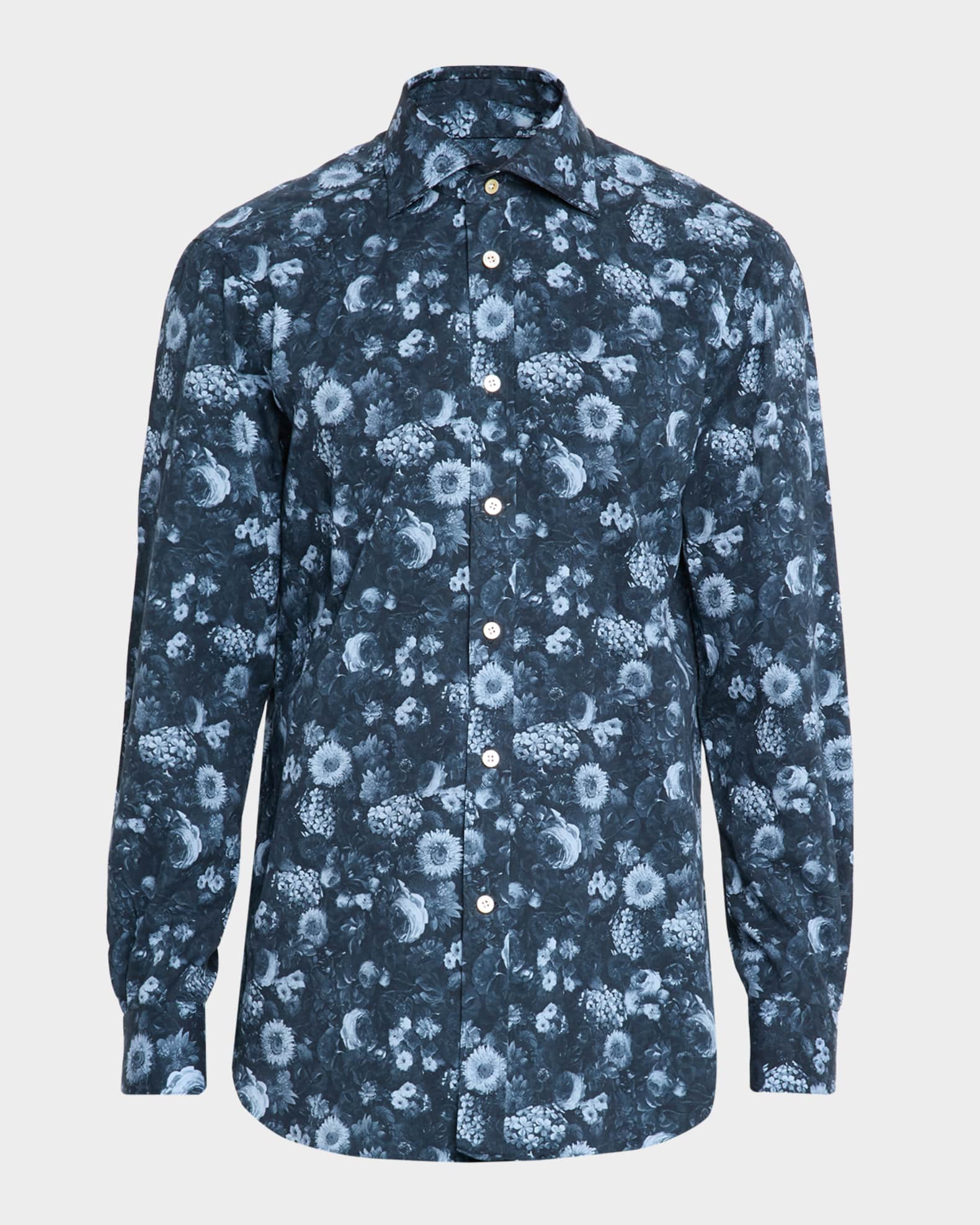 Kiton Men's Cotton Tonal Floral Sport Shirt | Neiman Marcus