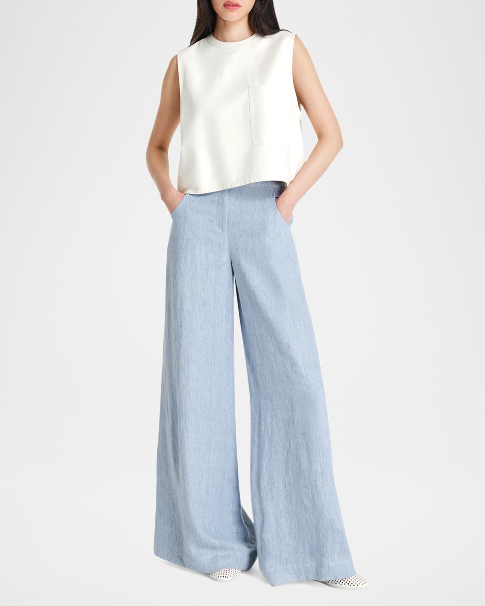 TWP Cropped Leather Muscle Tank | Neiman Marcus