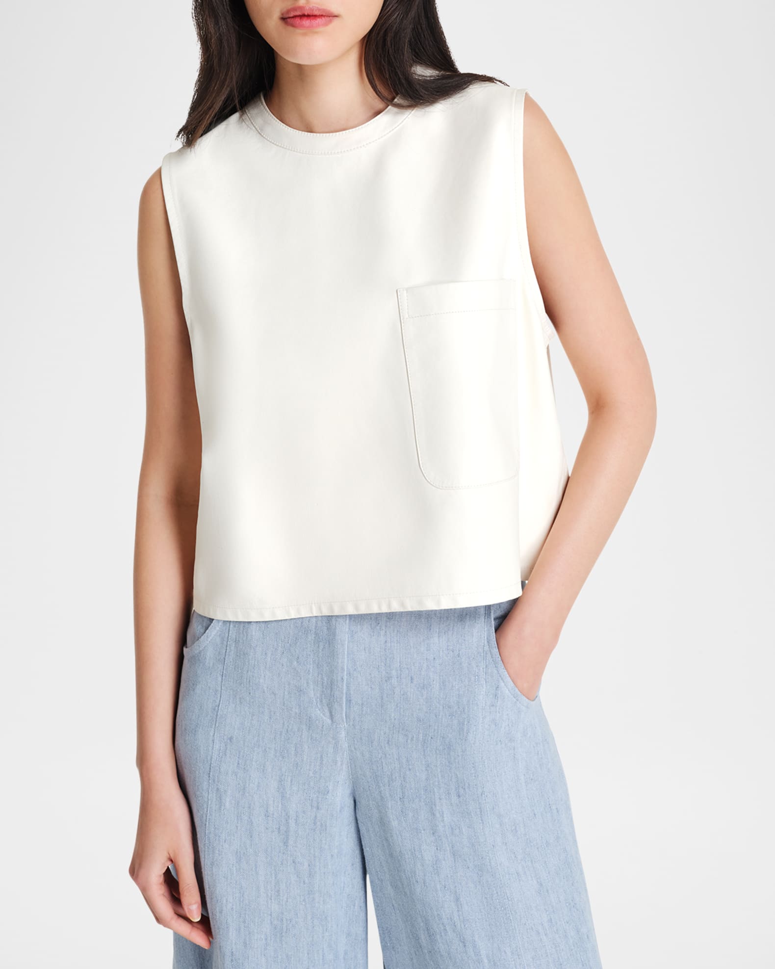 TWP Cropped Leather Muscle Tank | Neiman Marcus