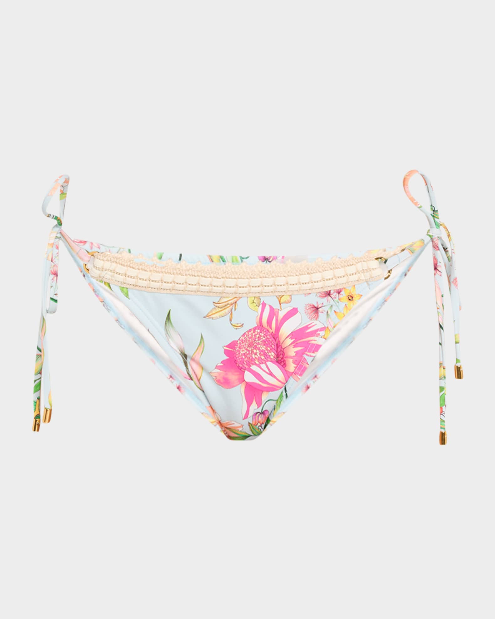 PQ Swim Carrie Floral Crochet-Trim Bikini Bottoms | Neiman Marcus