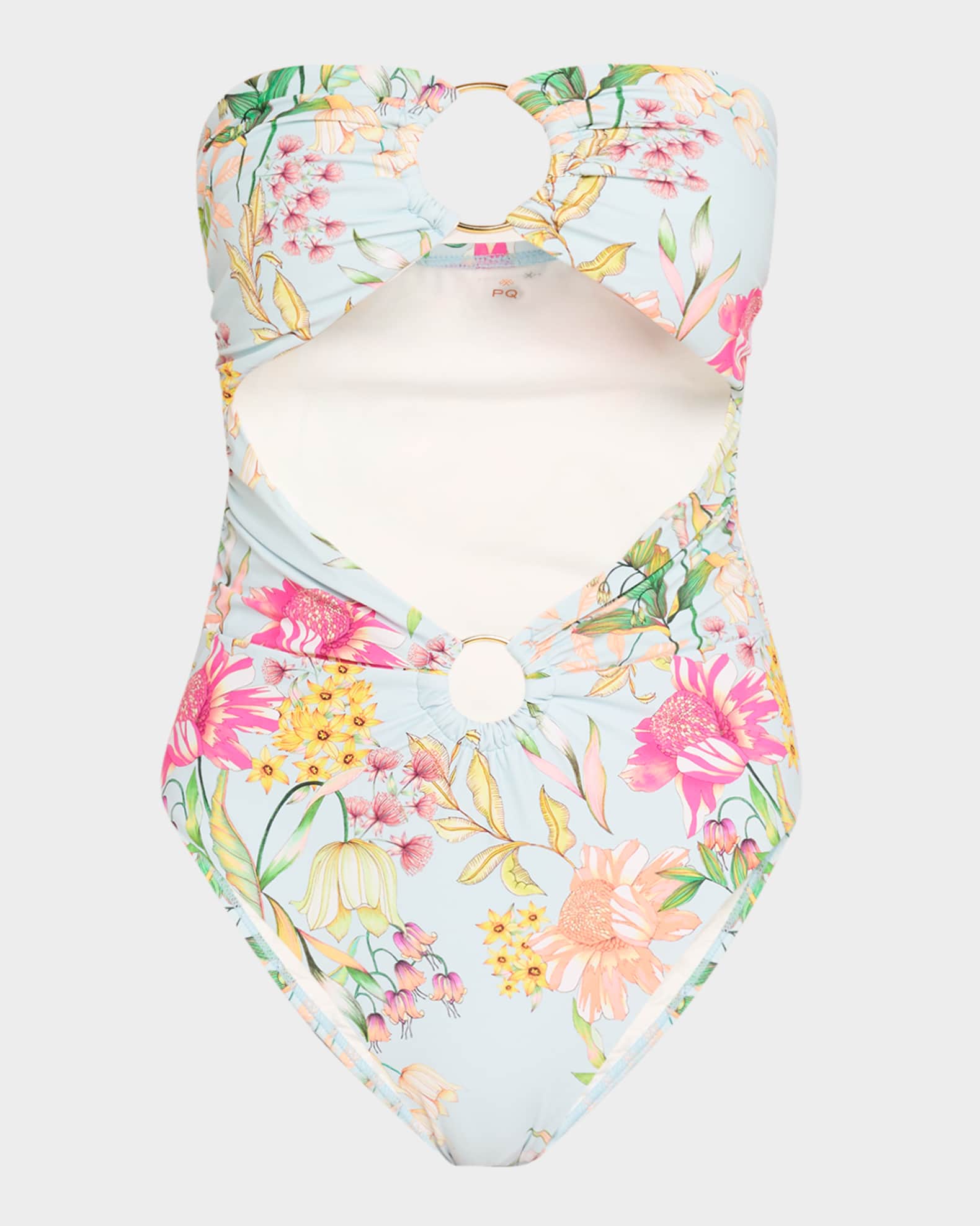 PQ Swim Floral Strapless Ring One-Piece Swimsuit | Neiman Marcus