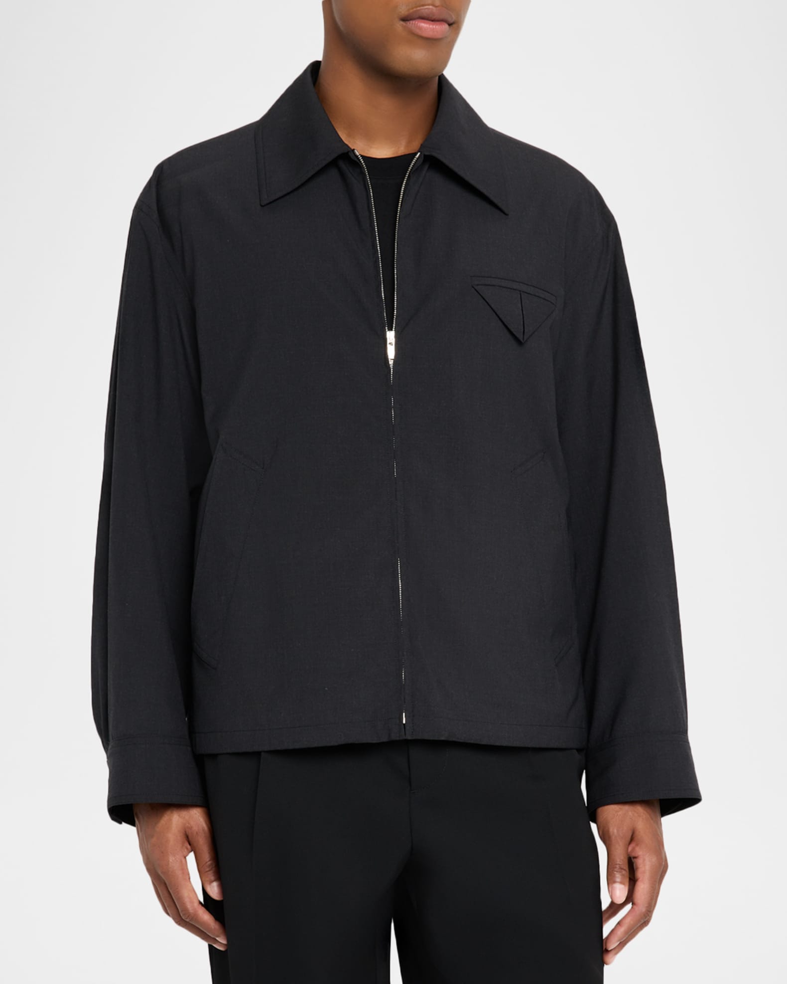 Bottega Veneta Men's Wool Triangle-Pocket Full-Zip Blouson | Neiman Marcus