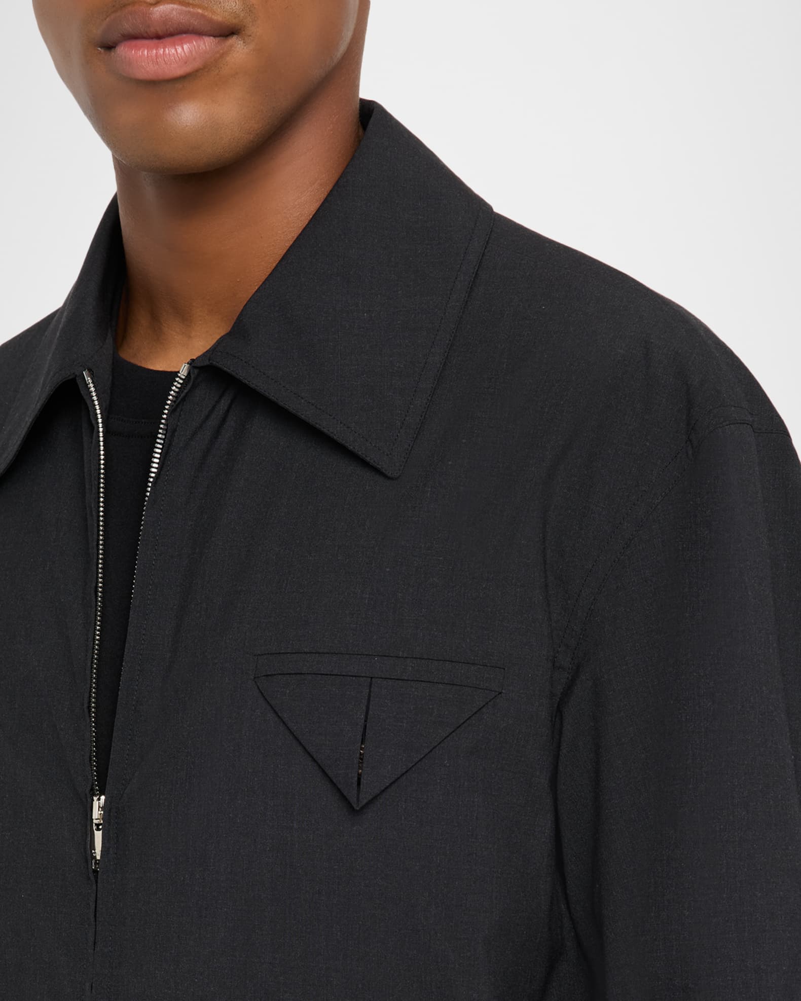 Bottega Veneta Men's Wool Triangle-Pocket Full-Zip Blouson | Neiman Marcus