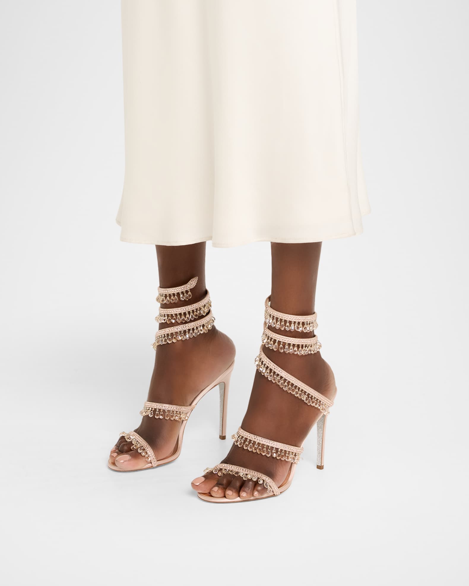 Rene Caovilla Chandelier Satin Snake Ankle Wrap Sandals | Neiman Marcus