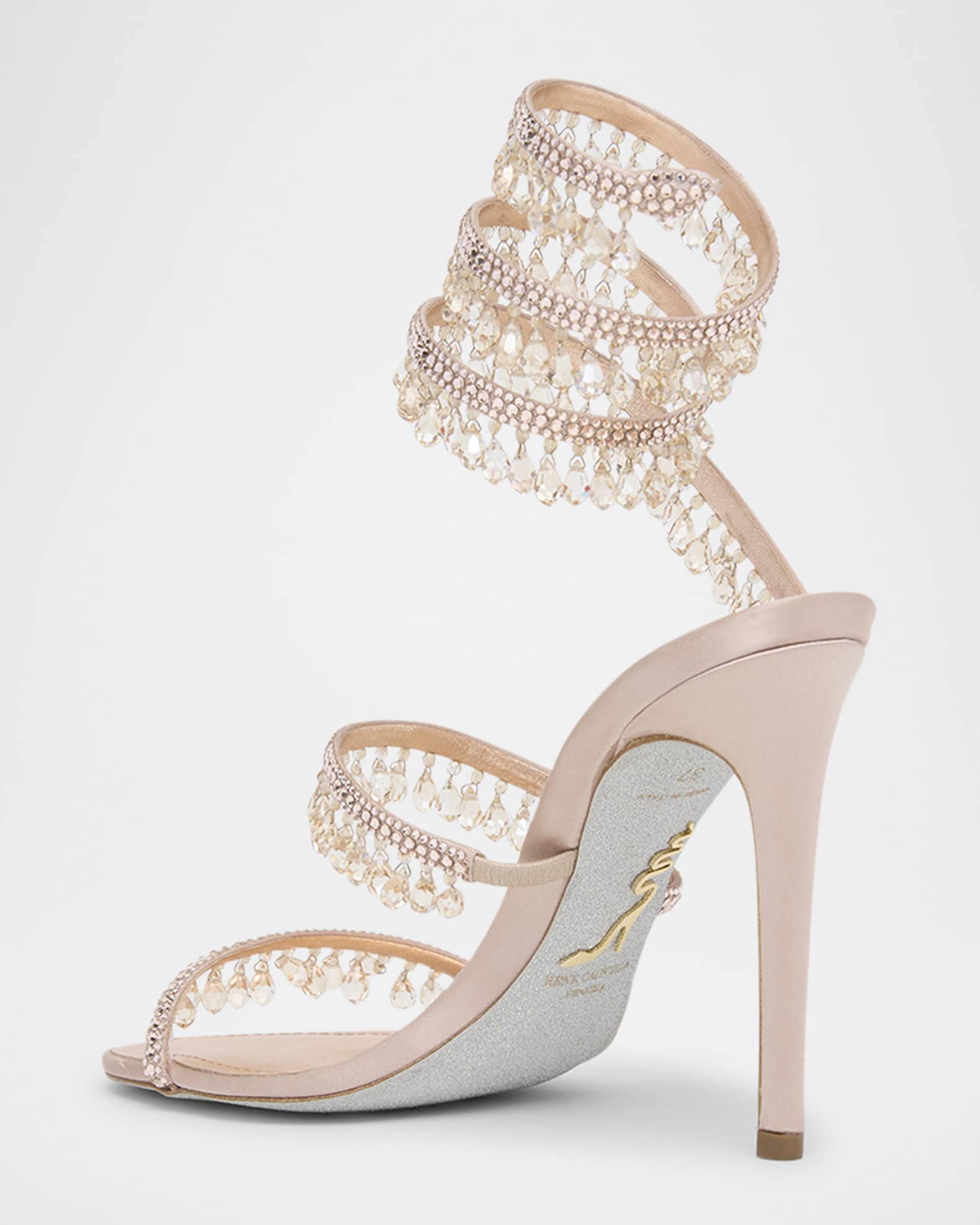 Rene Caovilla Chandelier Satin Snake Ankle Wrap Sandals | Neiman Marcus