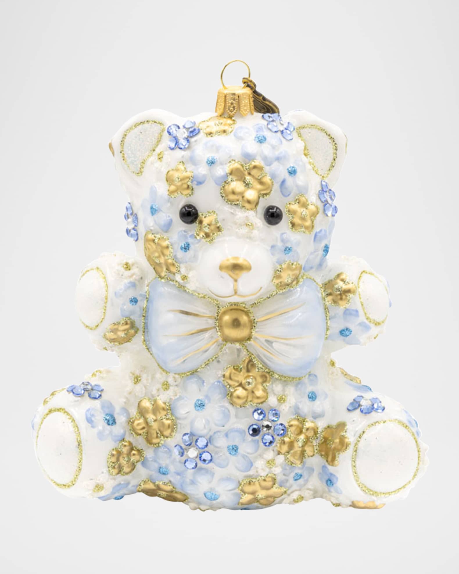 Jay Strongwater Blue Floral Teddy Christmas Ornament | Neiman Marcus