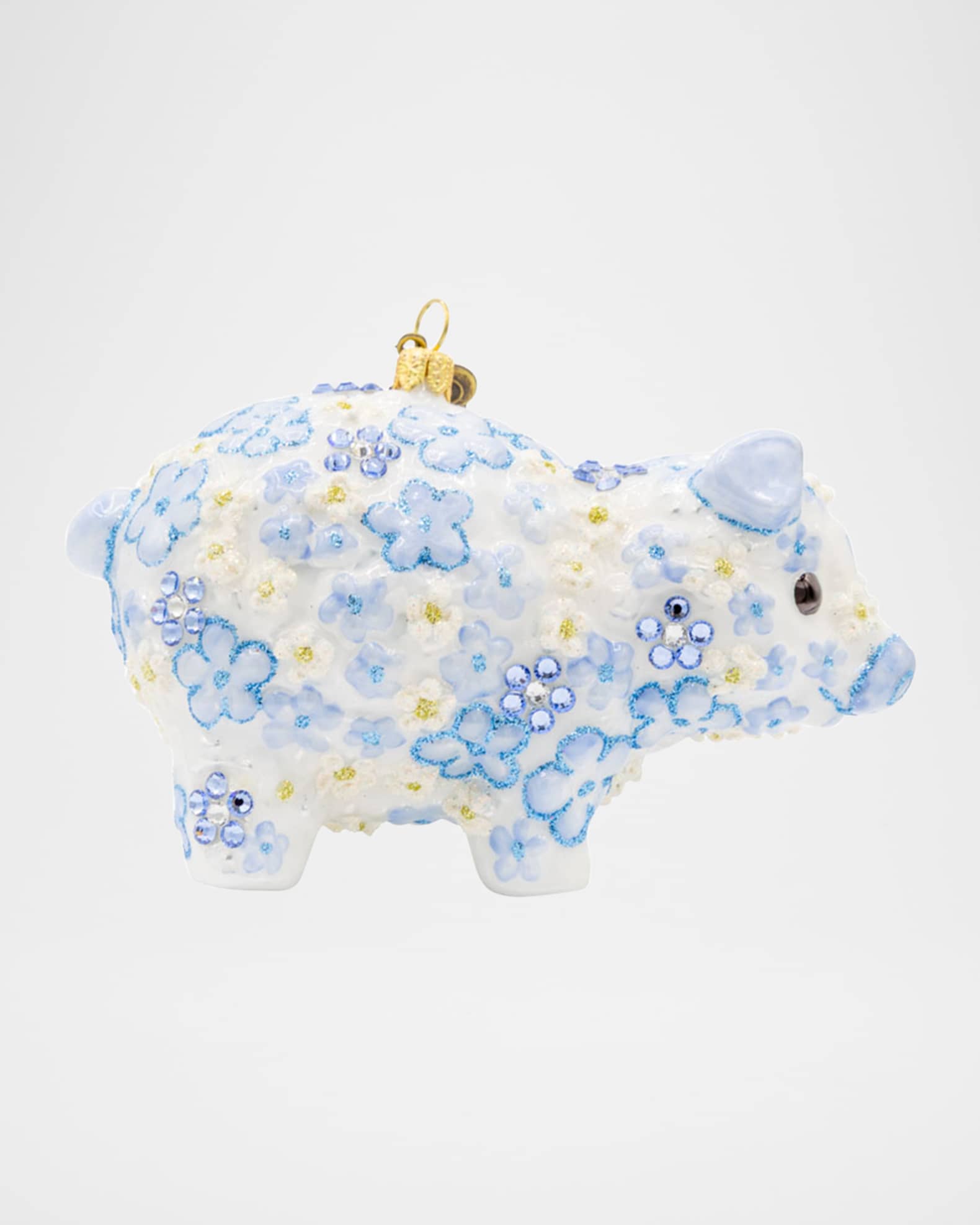 Jay Strongwater Blue Floral Piggy Christmas Ornament | Neiman Marcus