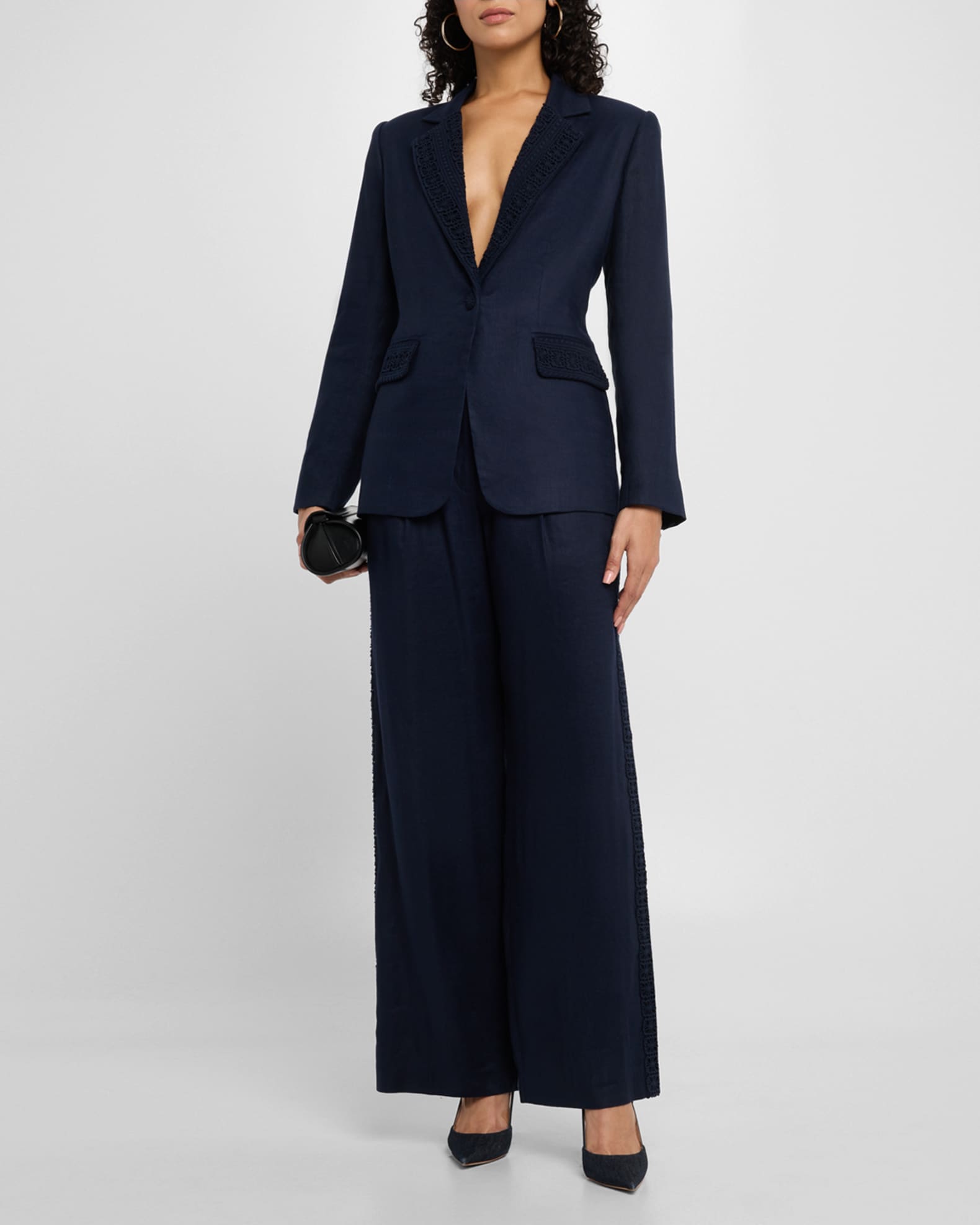 Elie Tahari The Aster Lace-Trim Linen Pants | Neiman Marcus