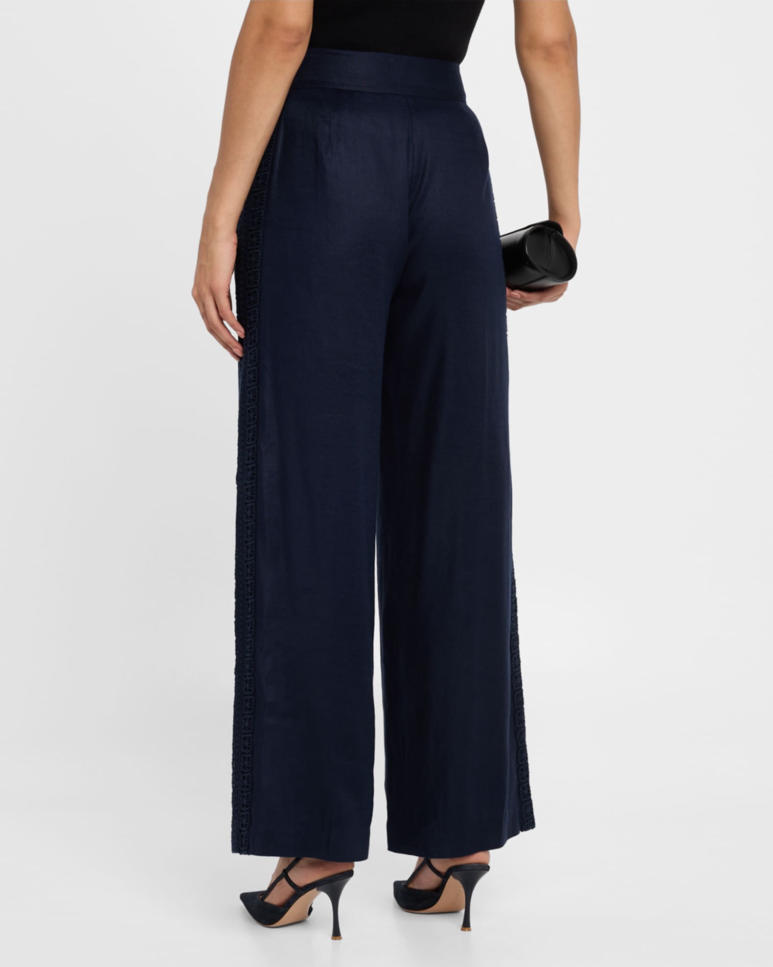 Elie Tahari The Aster Lace-Trim Linen Pants | Neiman Marcus