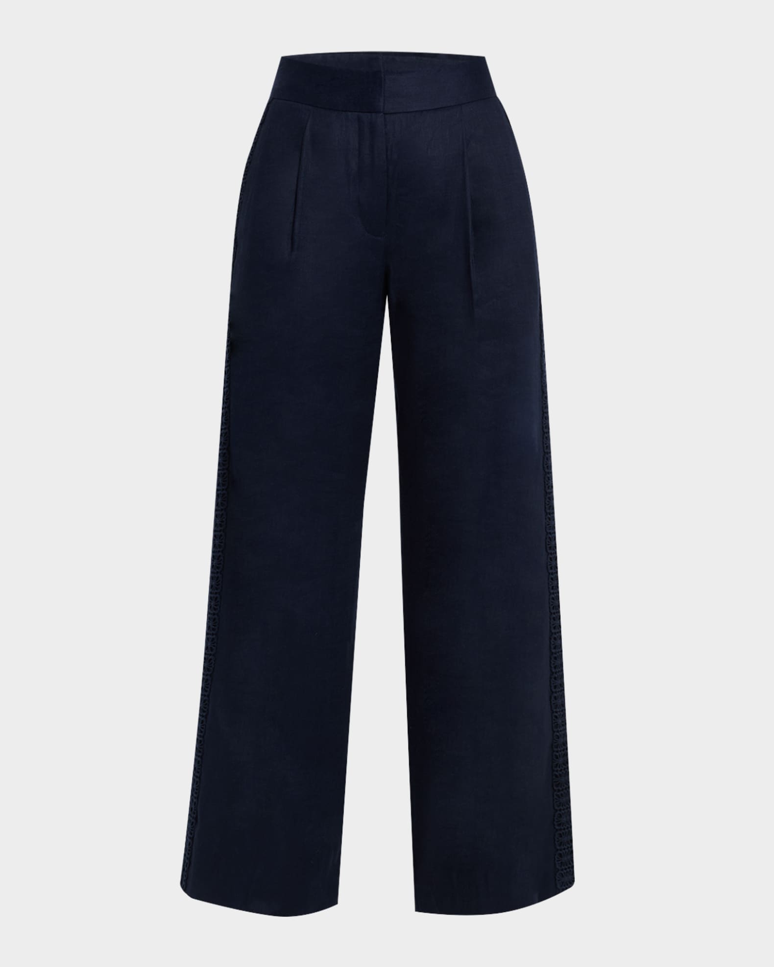 Elie Tahari The Aster Lace-Trim Linen Pants | Neiman Marcus