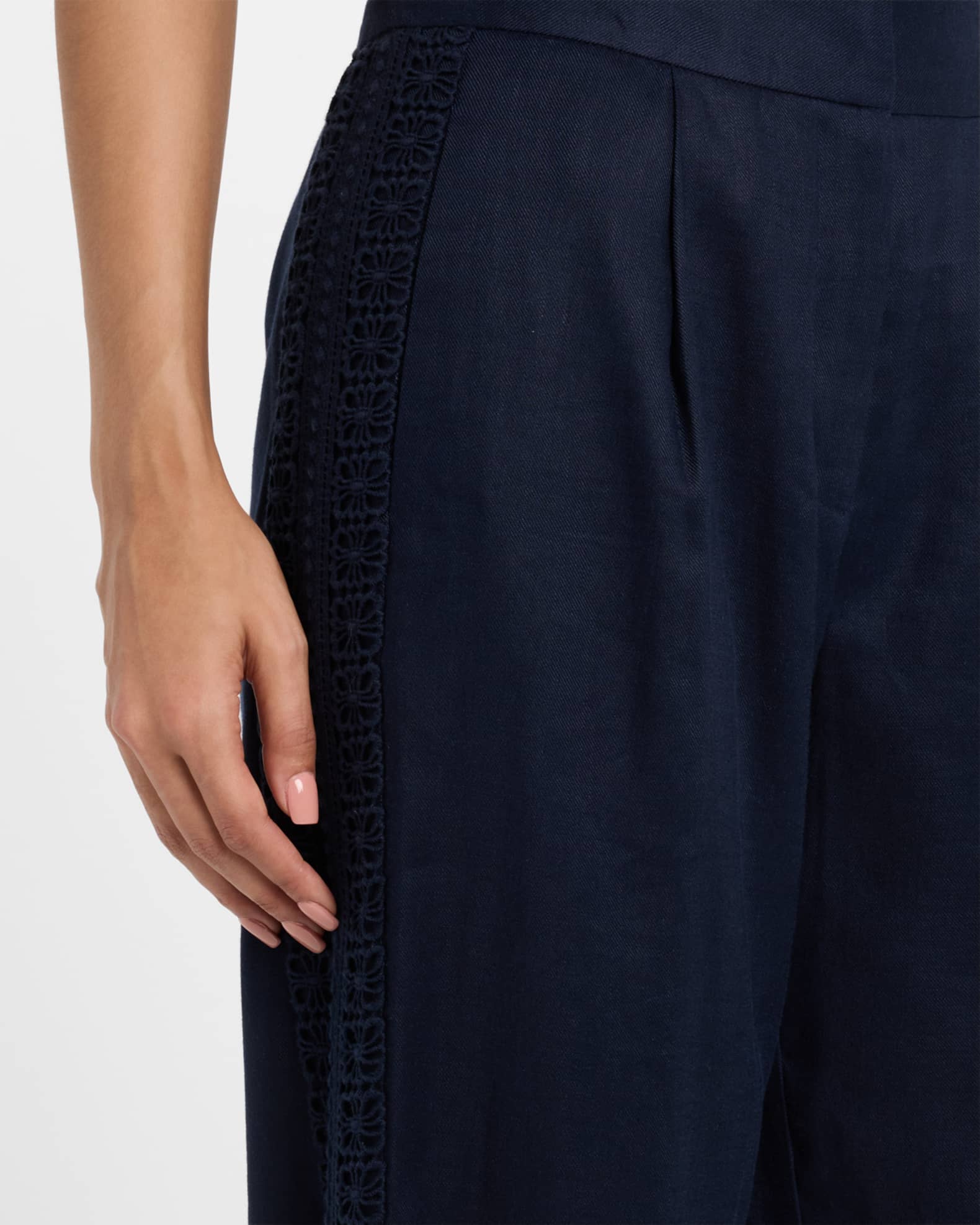 Elie Tahari The Aster Lace-Trim Linen Pants | Neiman Marcus