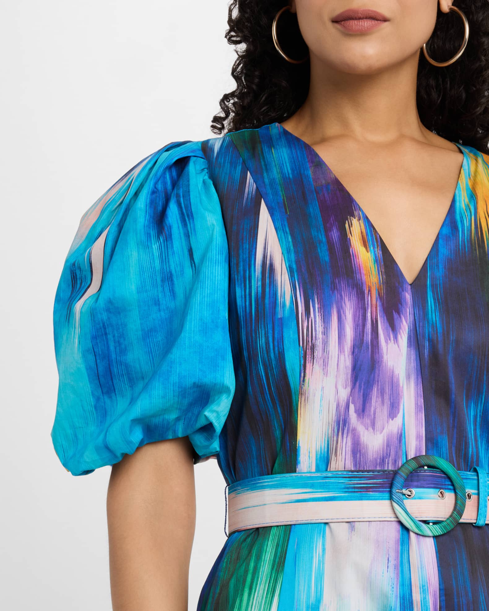 Elie Tahari The Miriam Belted Ikat-Print Midi Dress | Neiman Marcus