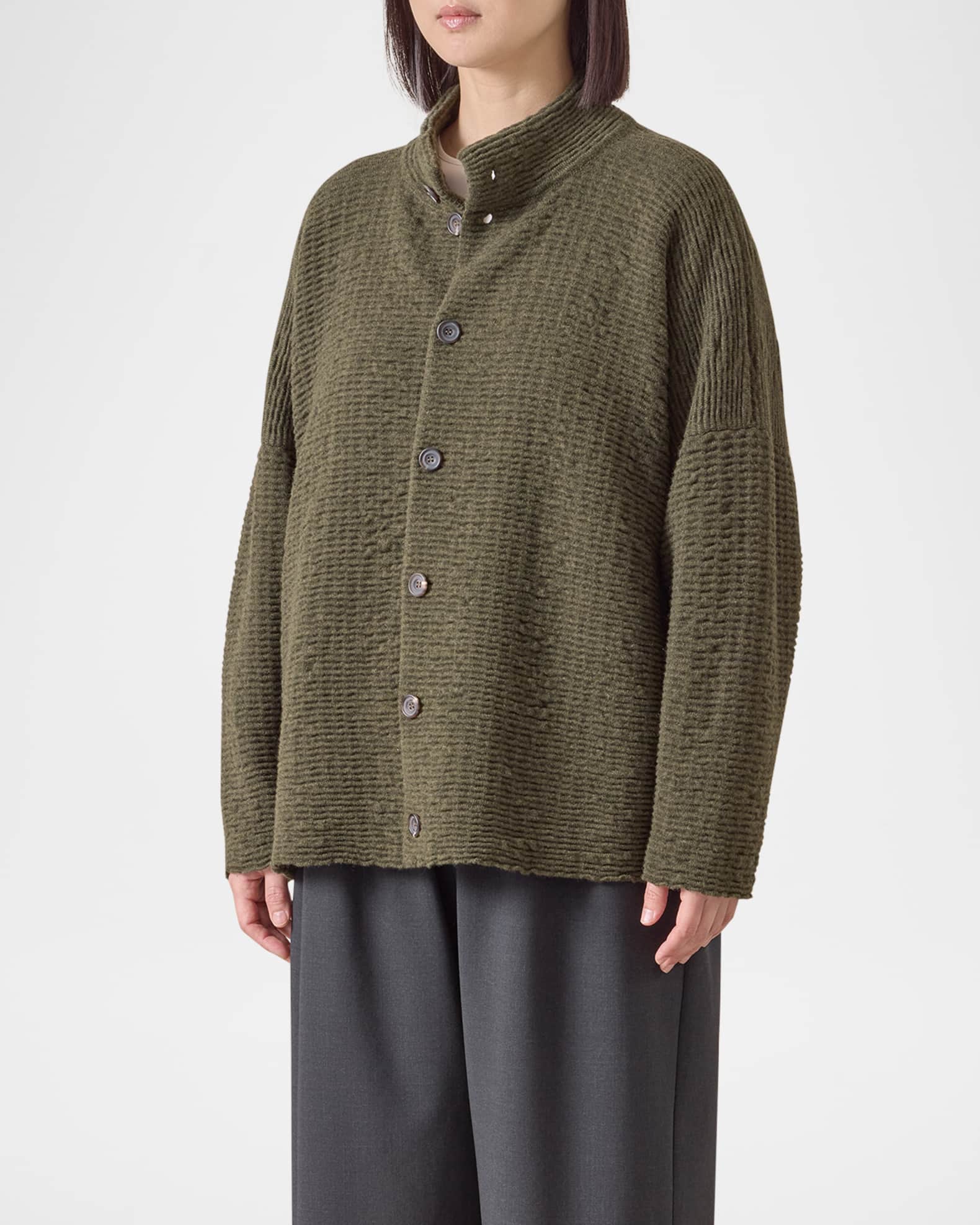 Eskandar 3/4 Width High-Neck Cardigan (Mid Length) | Neiman Marcus