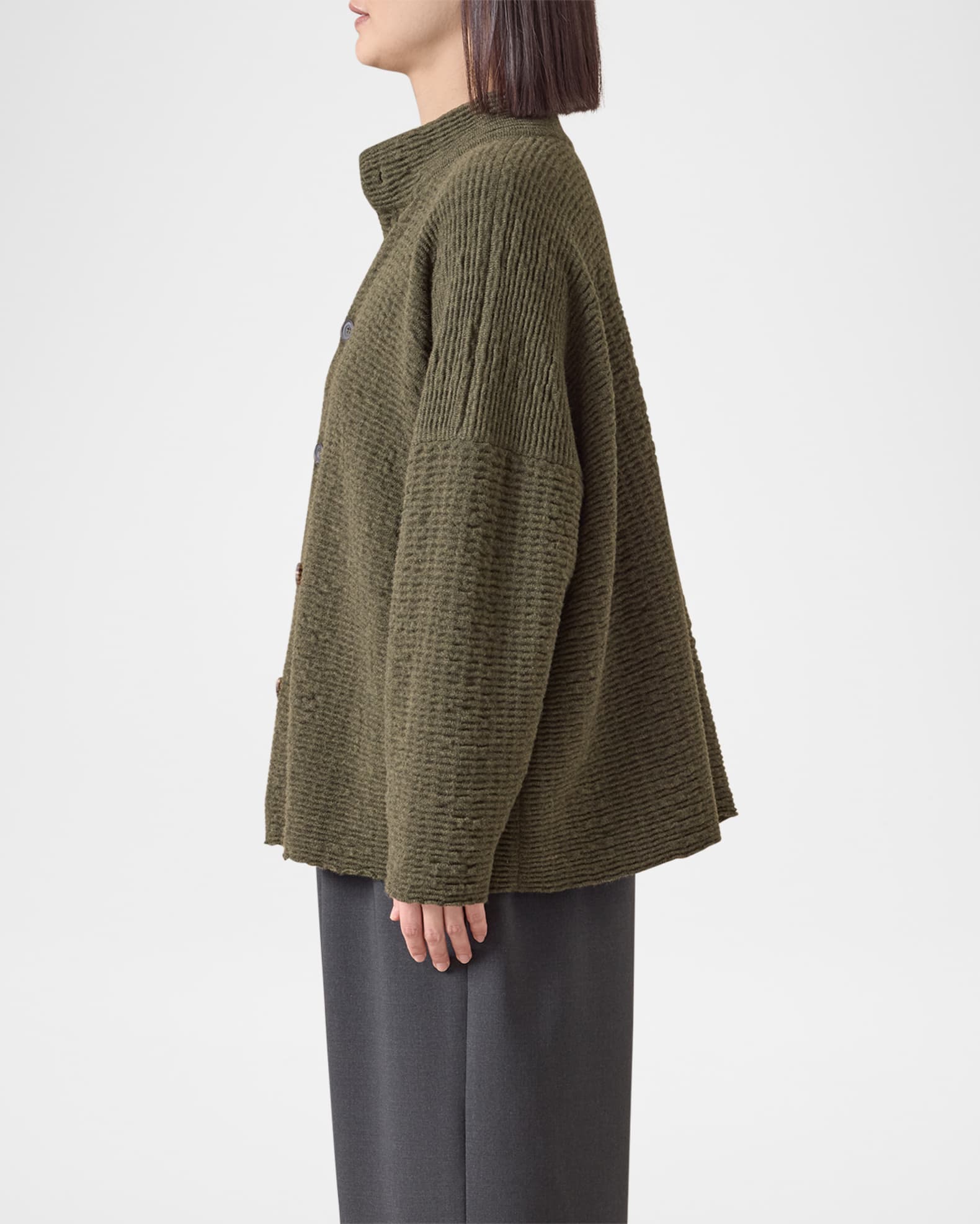 Eskandar 3/4 Width High-Neck Cardigan (Mid Length) | Neiman Marcus