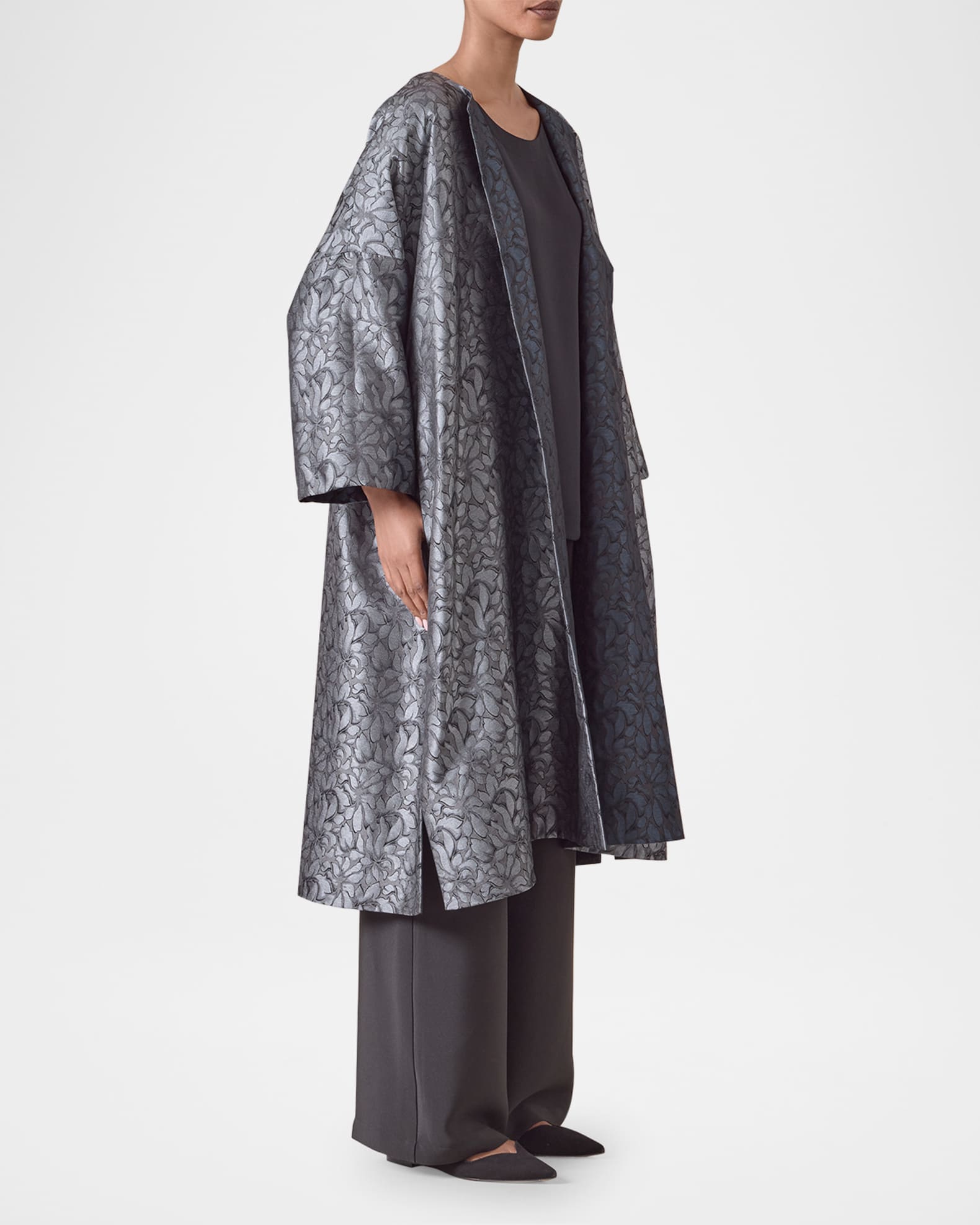 Eskandar Round Neck 3/4-Sleeve Reversible Chinese Coat | Neiman Marcus