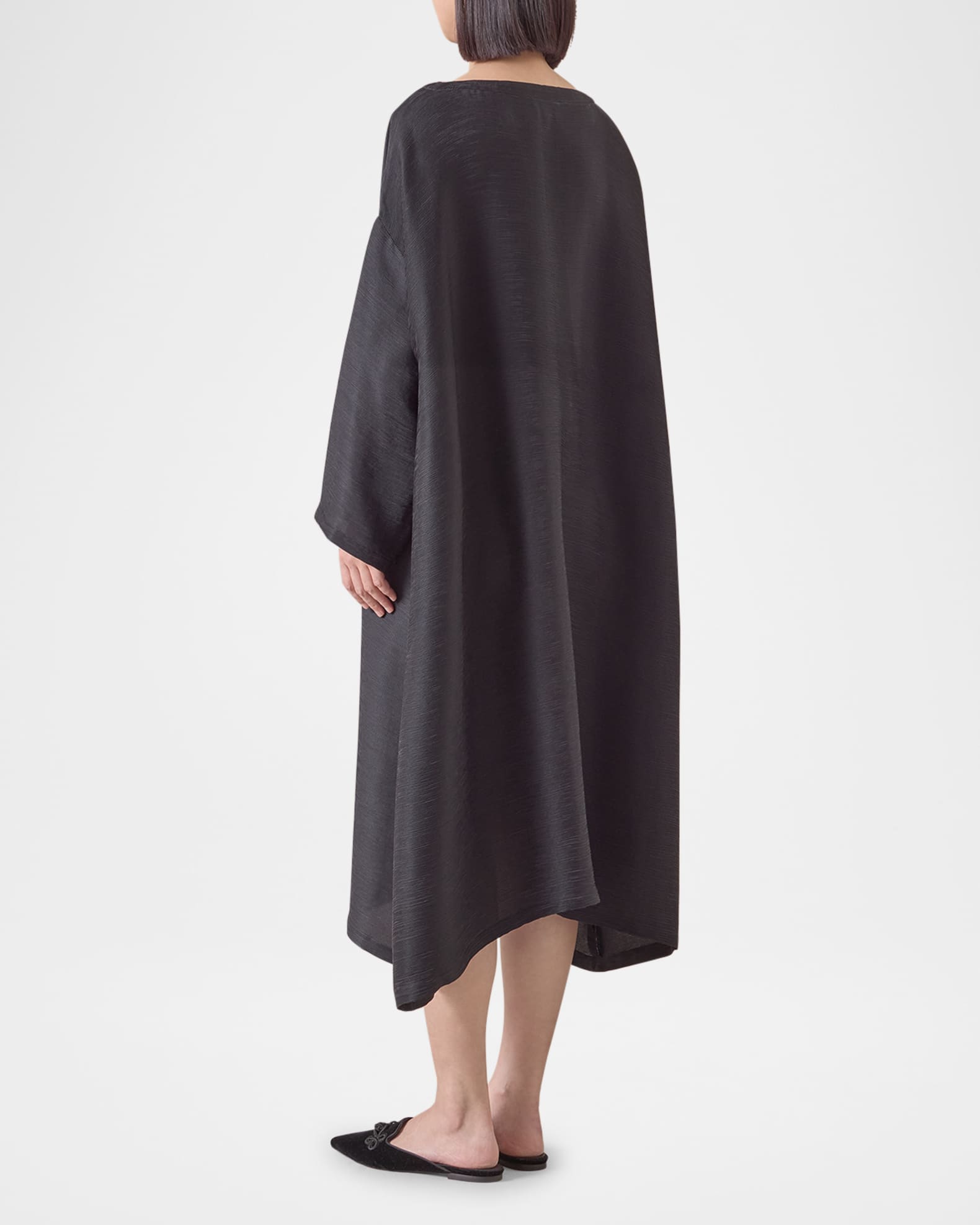 Eskandar Silk Plisse Wide A-Line Scoop-Neck Dress | Neiman Marcus