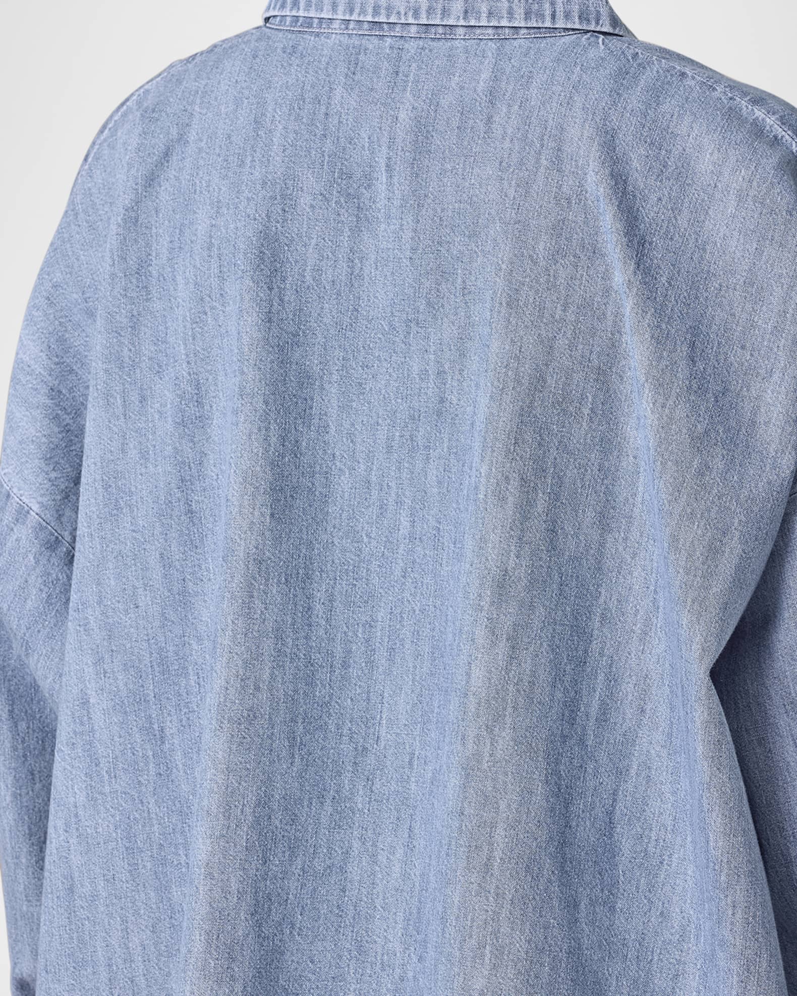 Eskandar Angled-To-Front Side Seam Denim Shirt With Collar (Long Length ...