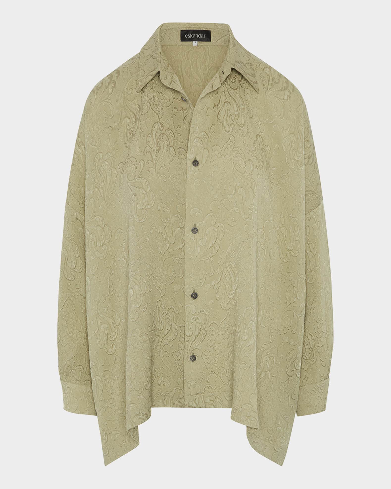 Eskandar Damask Cloque Wide Longer-Back Shirt With Collar (Mid Plus ...