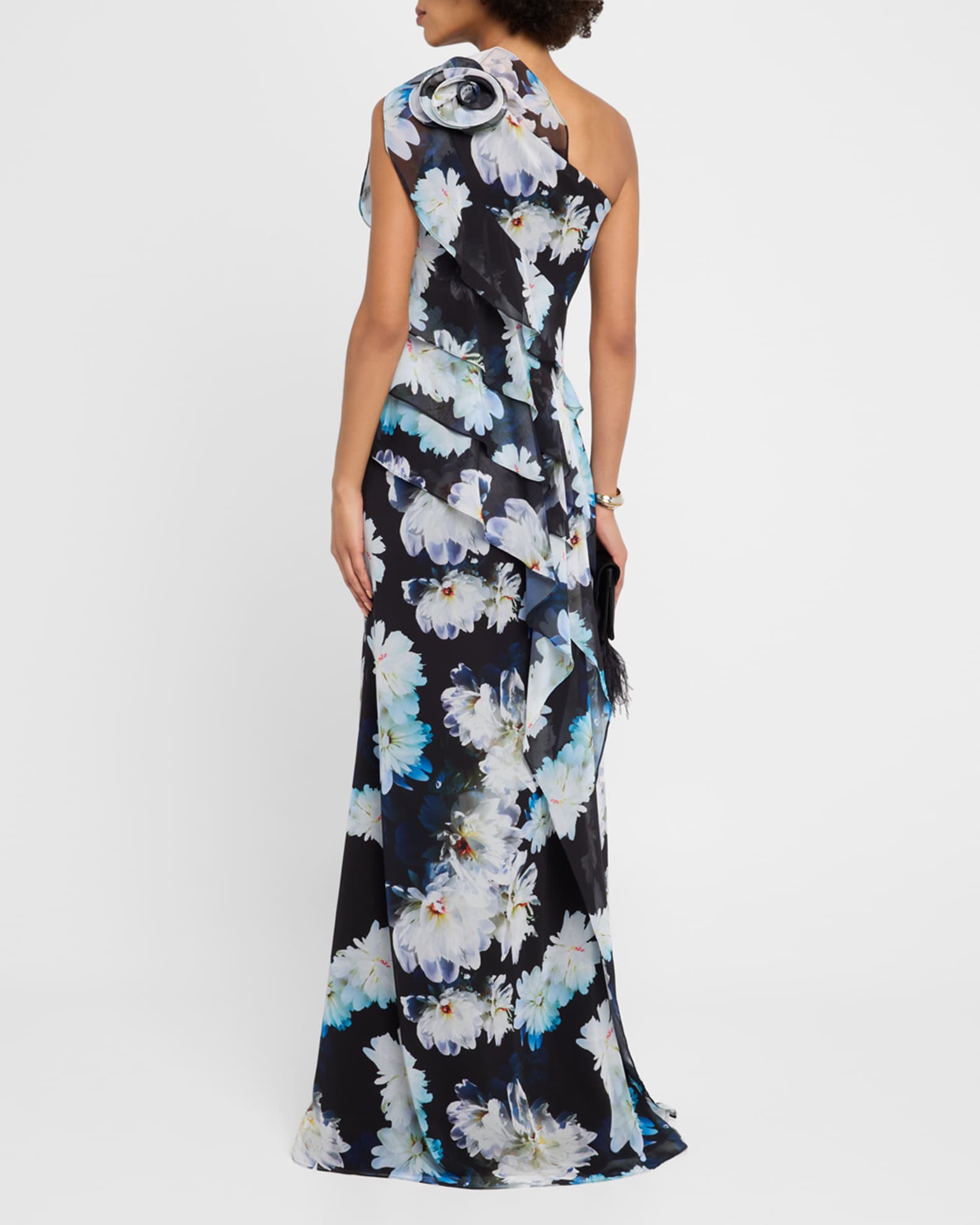 Rickie Freeman for Teri Jon One-Shoulder Ruffle Chiffon Gown | Neiman ...