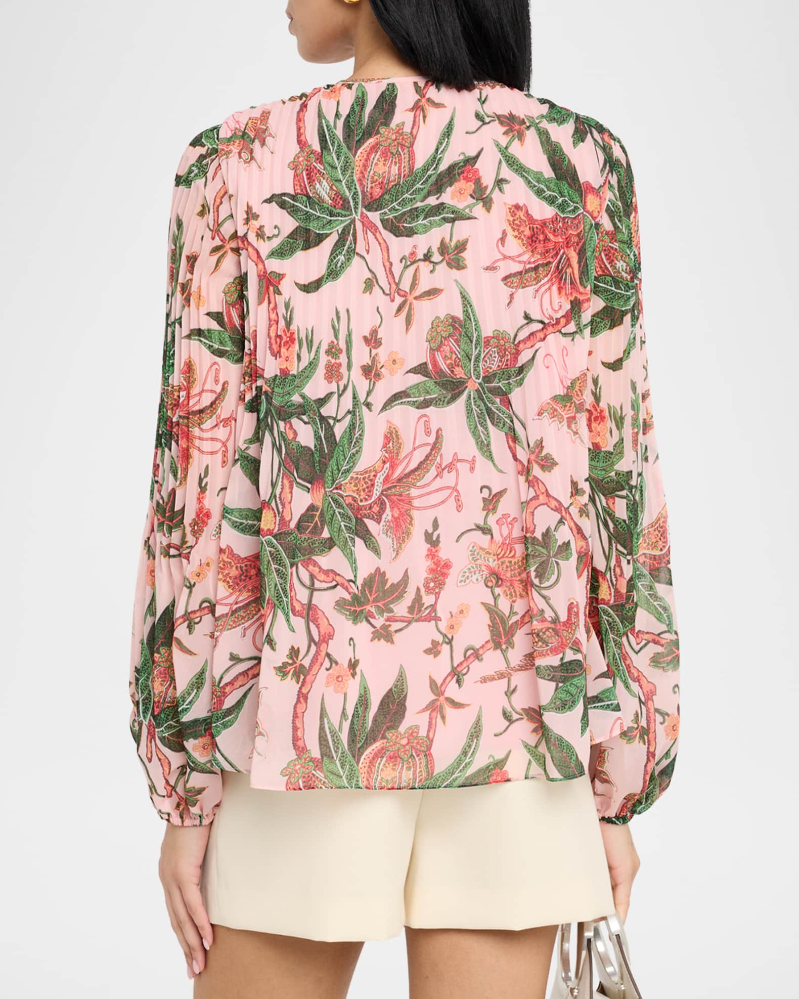 Kobi Halperin Helen Pleated Floral-Print Blouse | Neiman Marcus