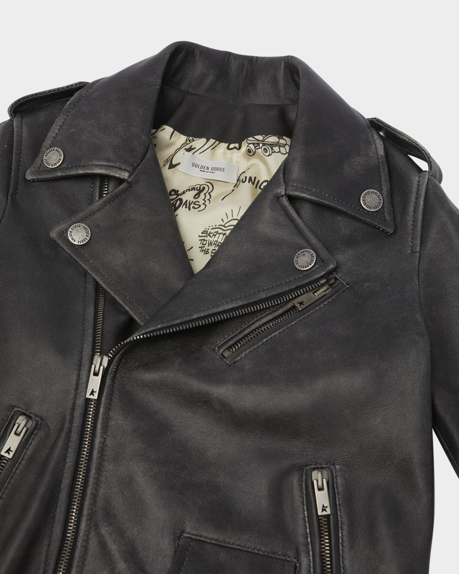 Golden Goose Kid's Golden Chiodo Leather Jacket, Size 4-12 | Neiman Marcus