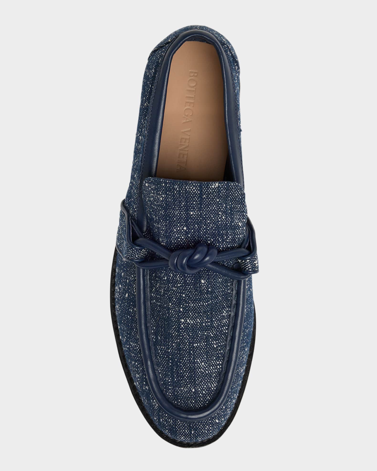 Bottega Veneta Astaire Denim Boucle Knot Loafers | Neiman Marcus