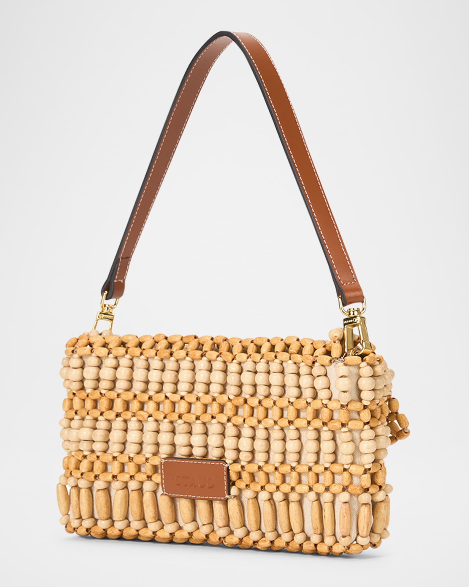 STAUD Timmy Convertible Beaded Wood Shoulder Bag | Neiman Marcus