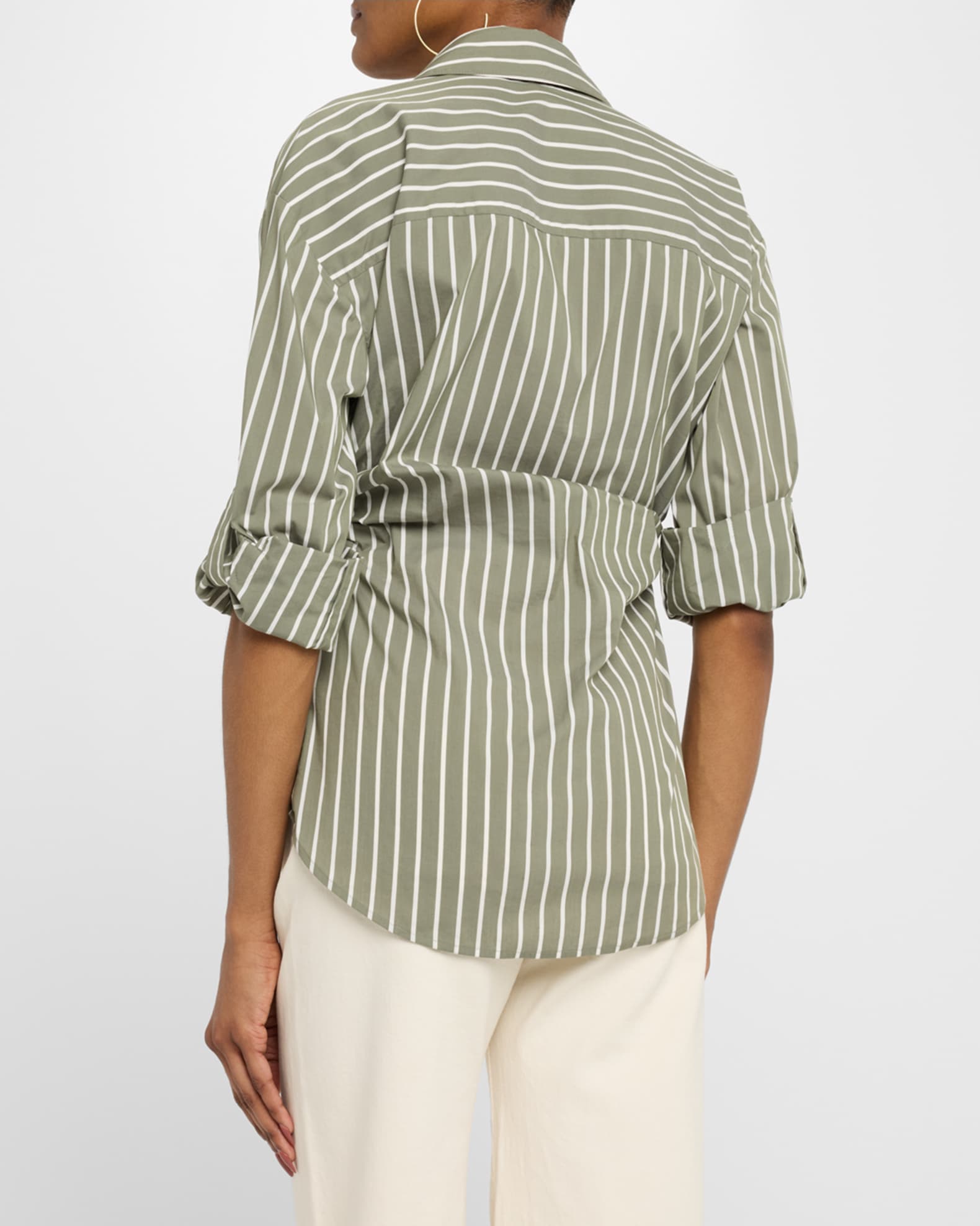 Veronica Beard Devra Stripe Long-Sleeve Gathered Top | Neiman Marcus