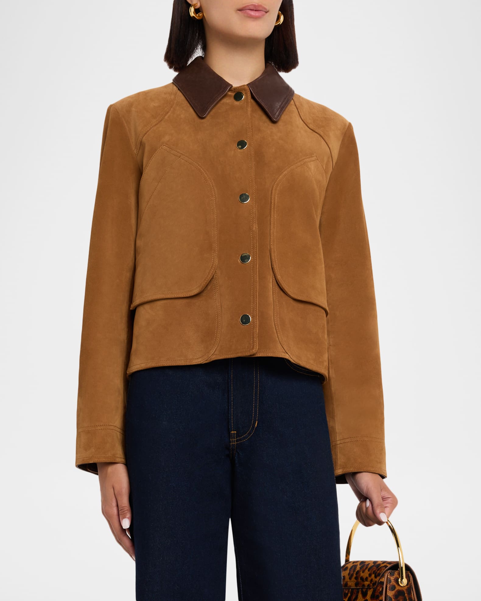 Veronica Beard Walters Cropped Suede Jacket | Neiman Marcus
