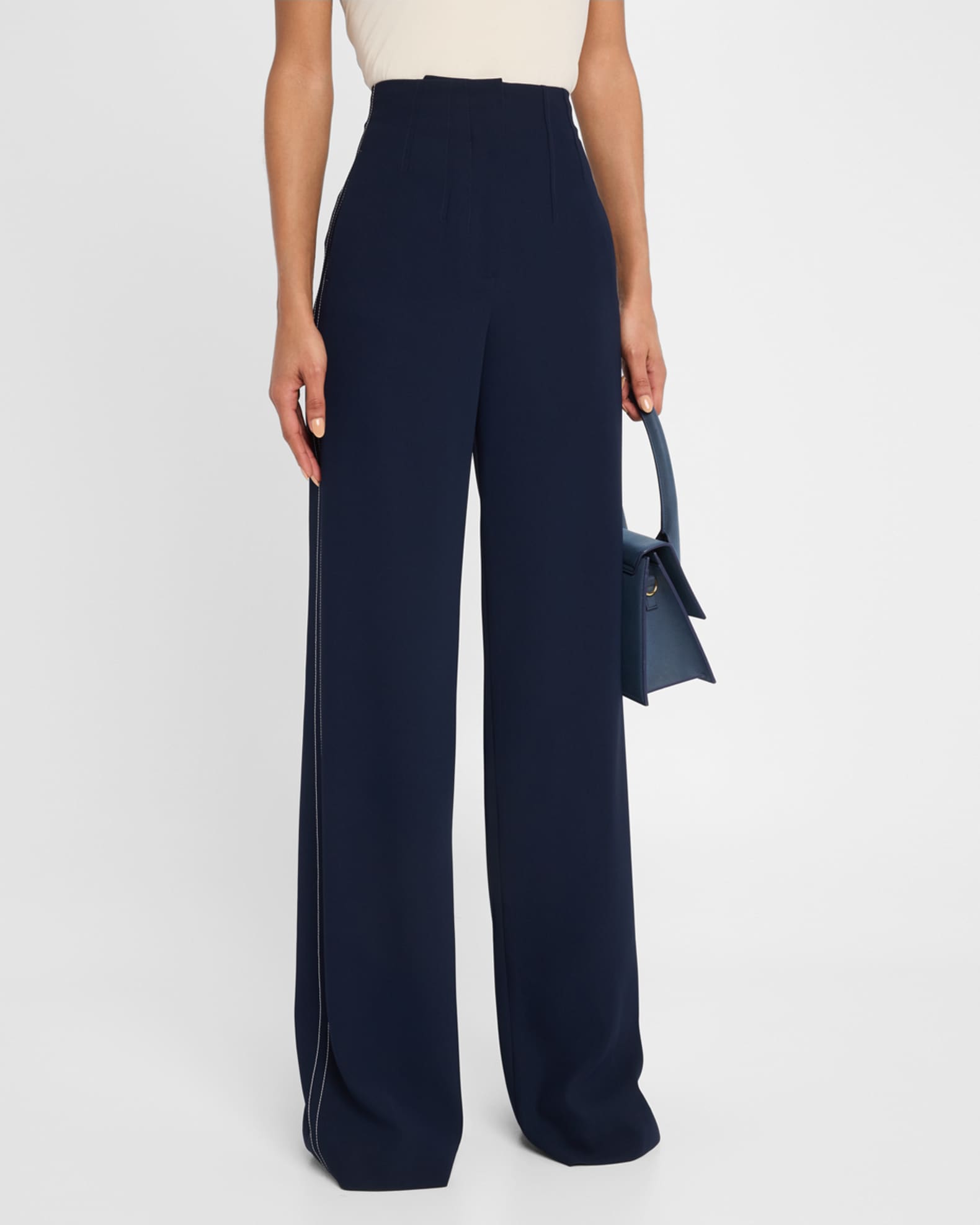 Veronica Beard Elin Wide-Leg Side Stripe Pants | Neiman Marcus