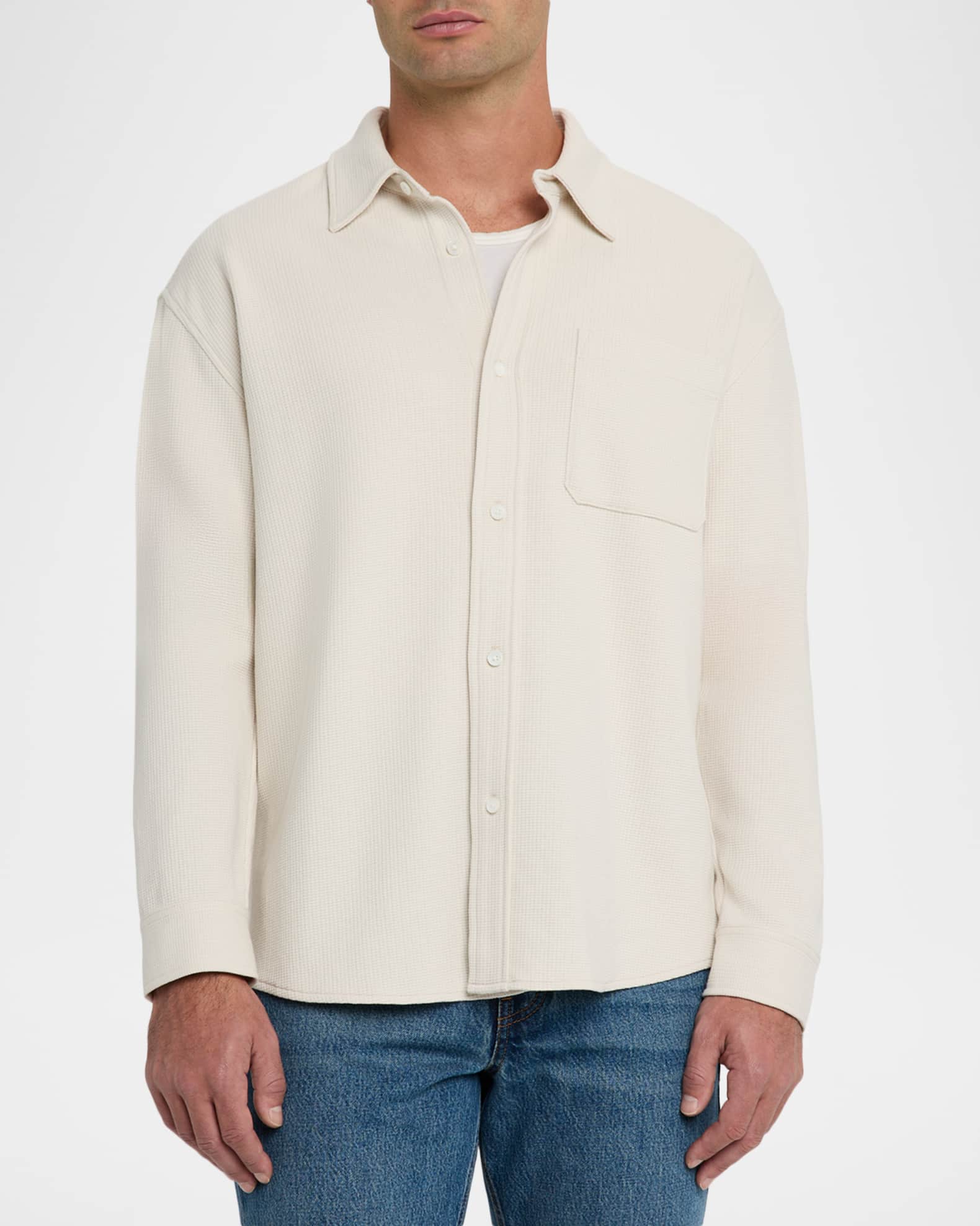 FRAME Men's Cotton Waffle Texture Button-Down Shirt | Neiman Marcus