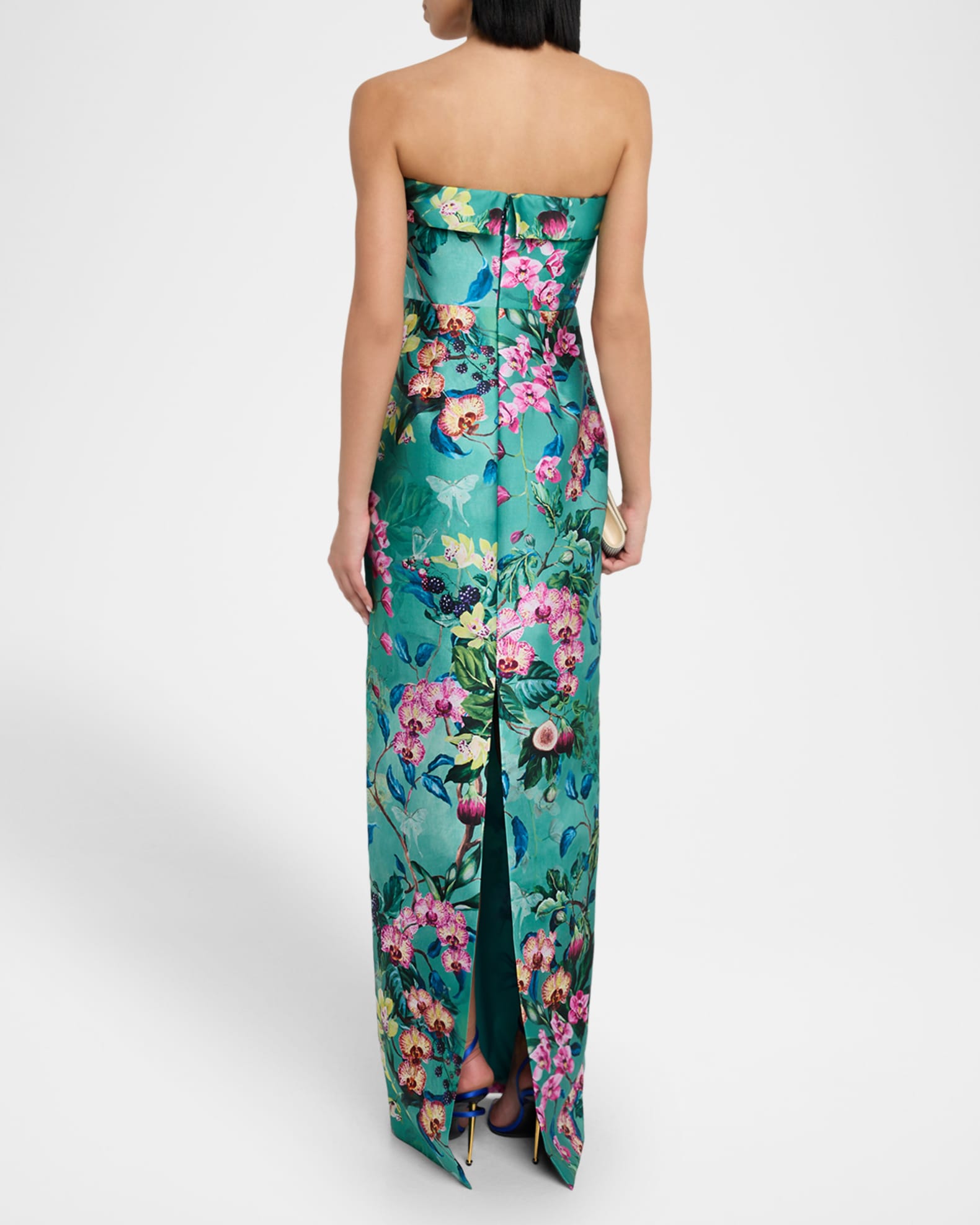 Theia Lulu Floral-Print Mikado Column Gown | Neiman Marcus