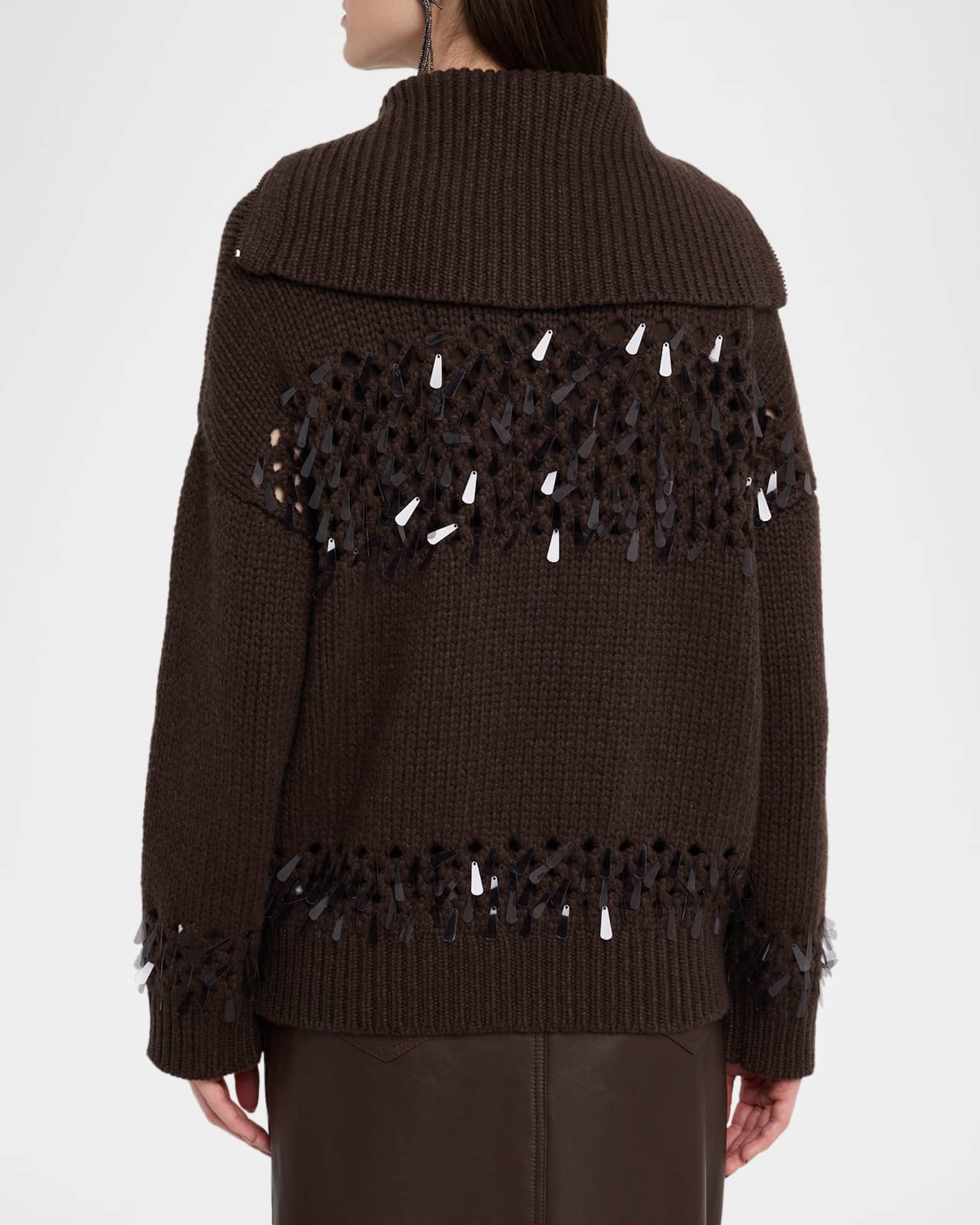 Brunello Cucinelli Sequined Net Stitch Cashmere Zip Cardigan | Neiman ...