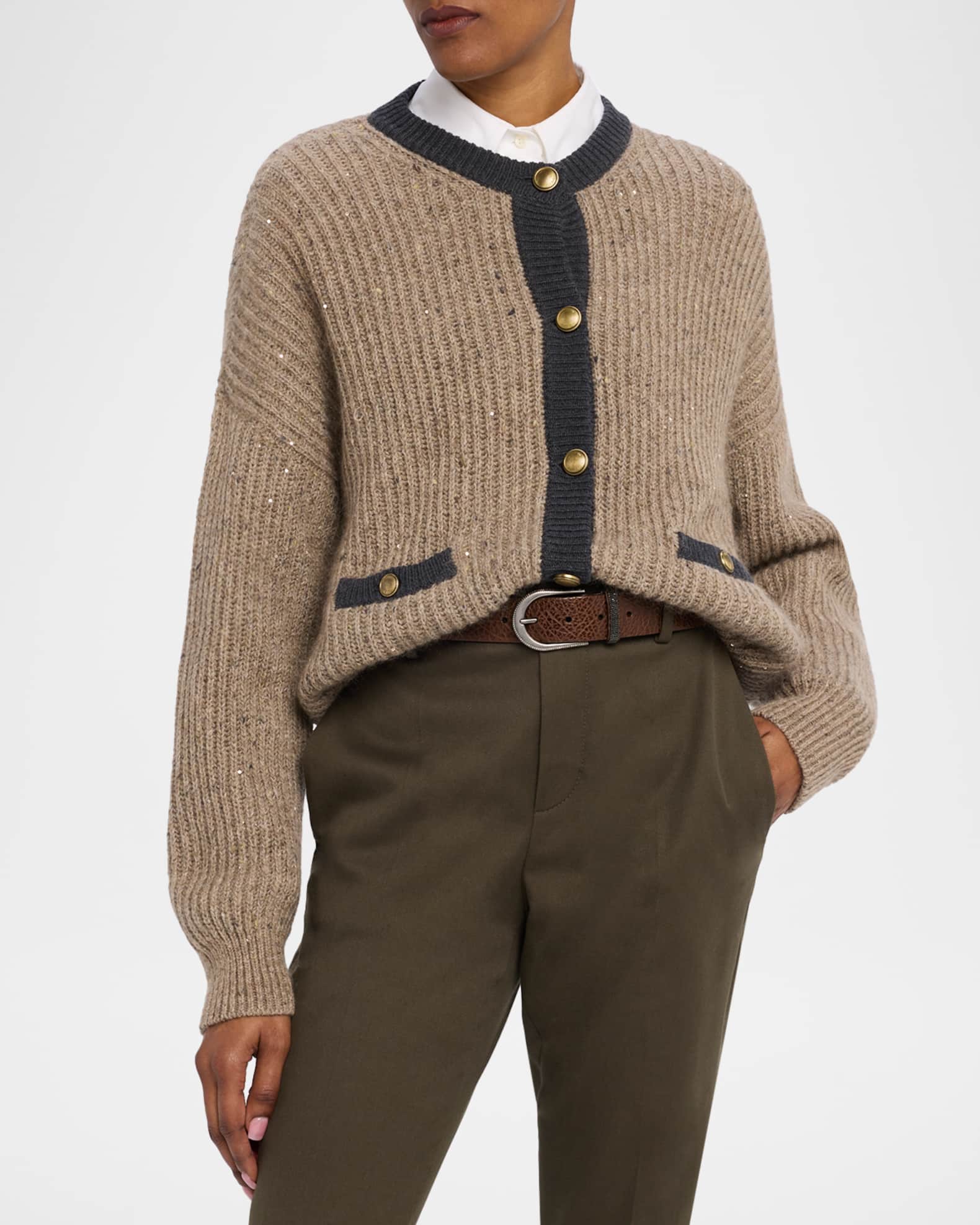 Brunello Cucinelli Wool-Mohair Pailette Bicolor Cardigan | Neiman Marcus