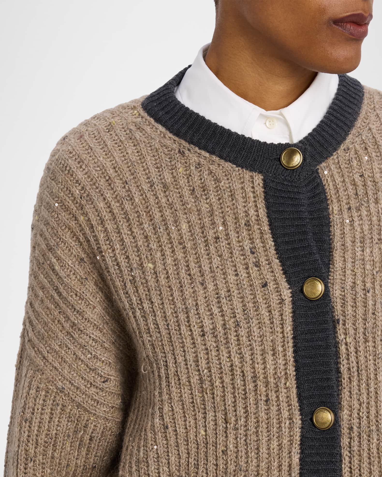 Brunello Cucinelli Wool-Mohair Pailette Bicolor Cardigan | Neiman Marcus