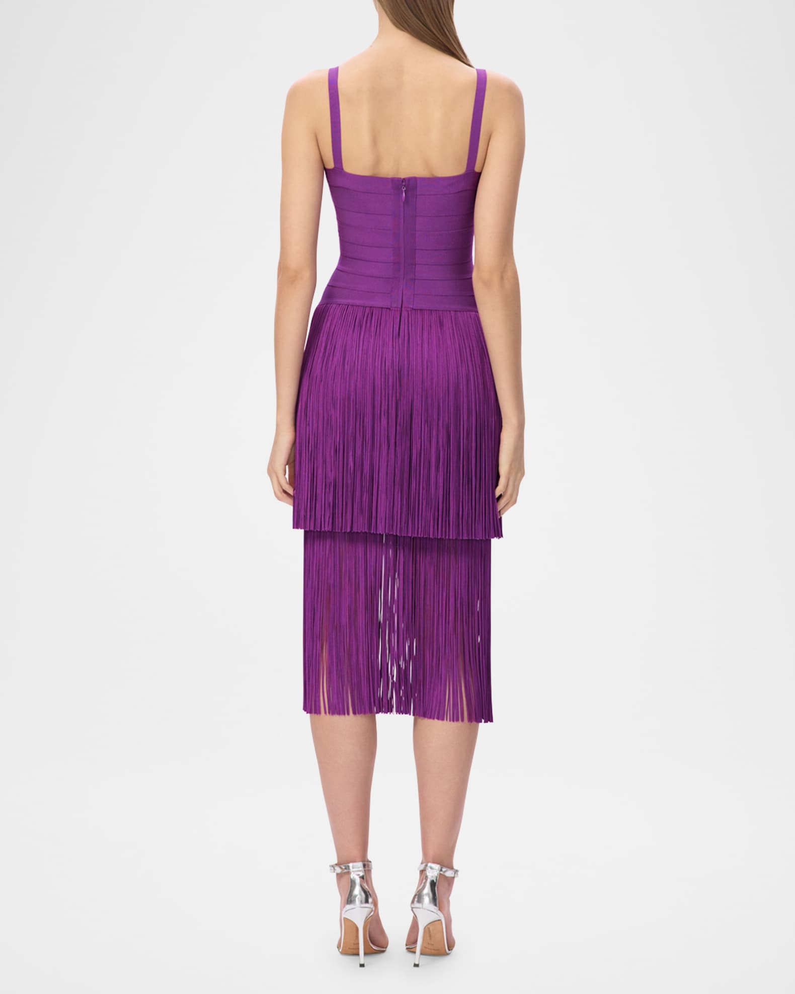 Herve Leger The Georgia Tiered Fringe Midi Dress | Neiman Marcus
