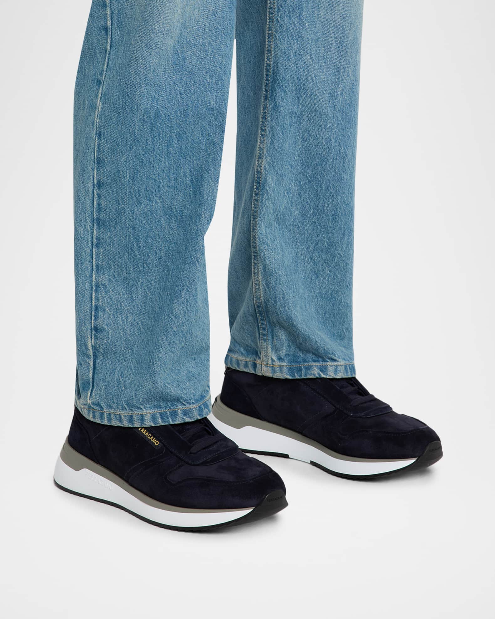 Ferragamo Men's America Suede Low-Top Sneakers | Neiman Marcus