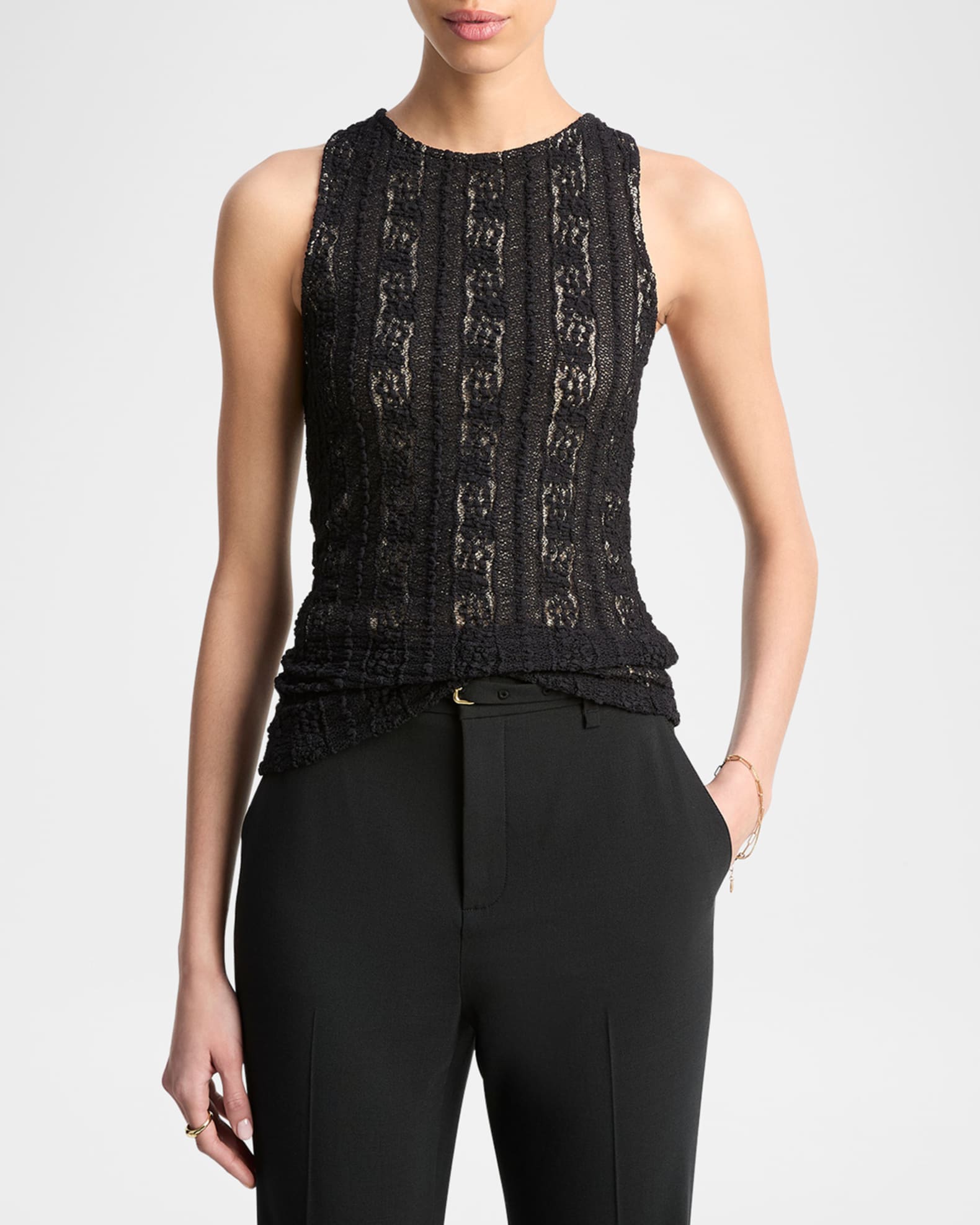 Vince High-Neck Textured Shell | Neiman Marcus