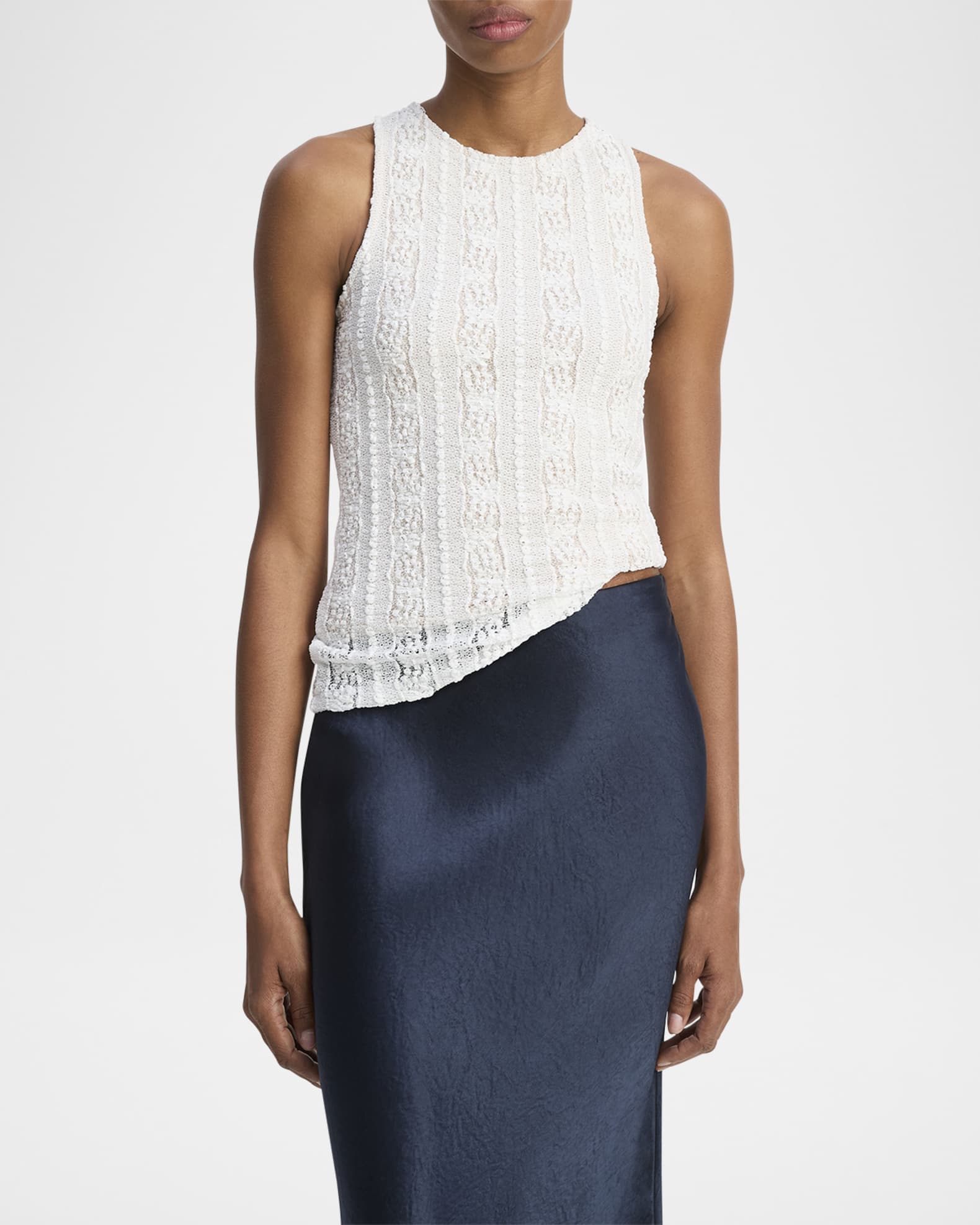 Vince High-Neck Textured Shell | Neiman Marcus
