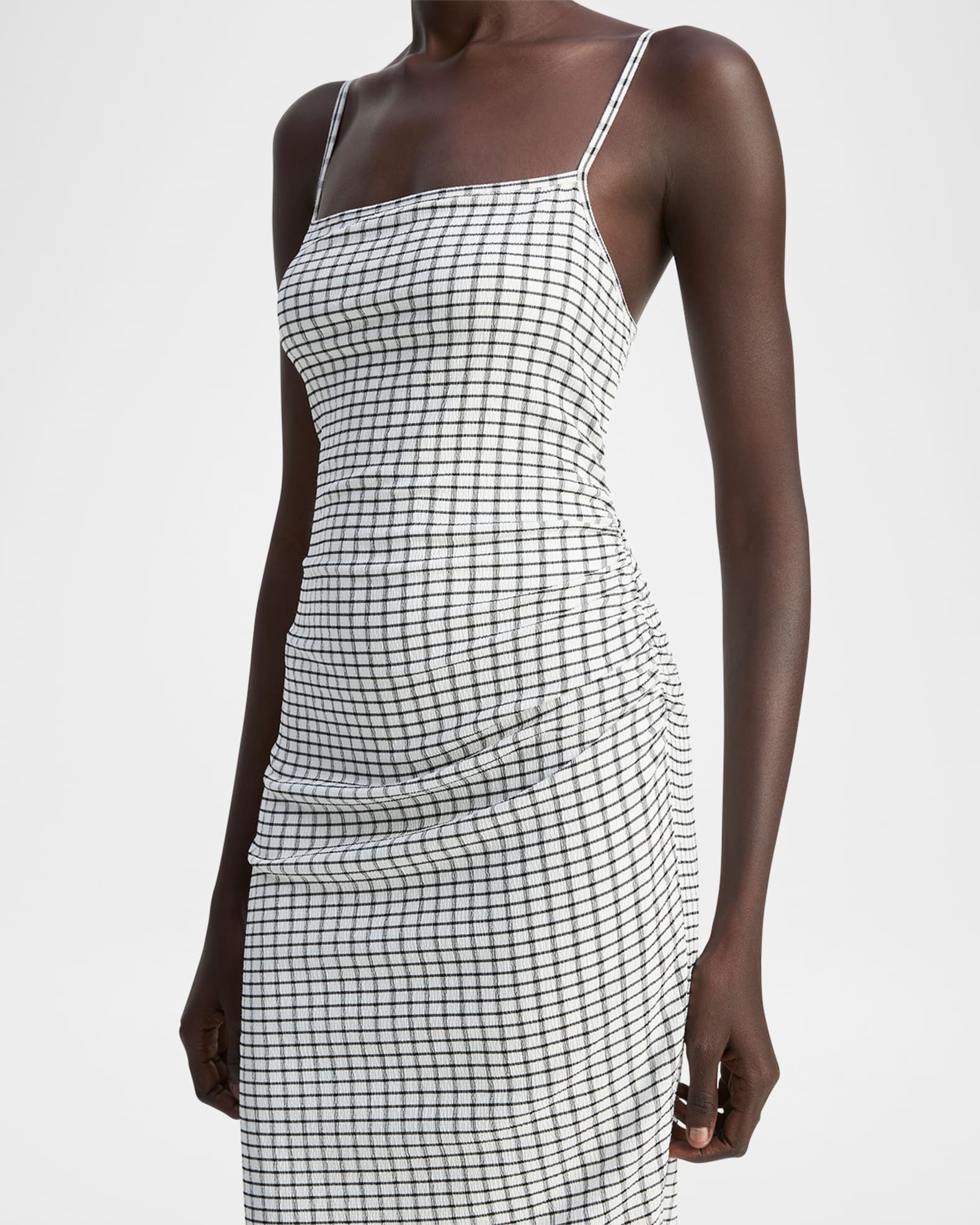 Vince Check Side-Ruched Tank Dress | Neiman Marcus