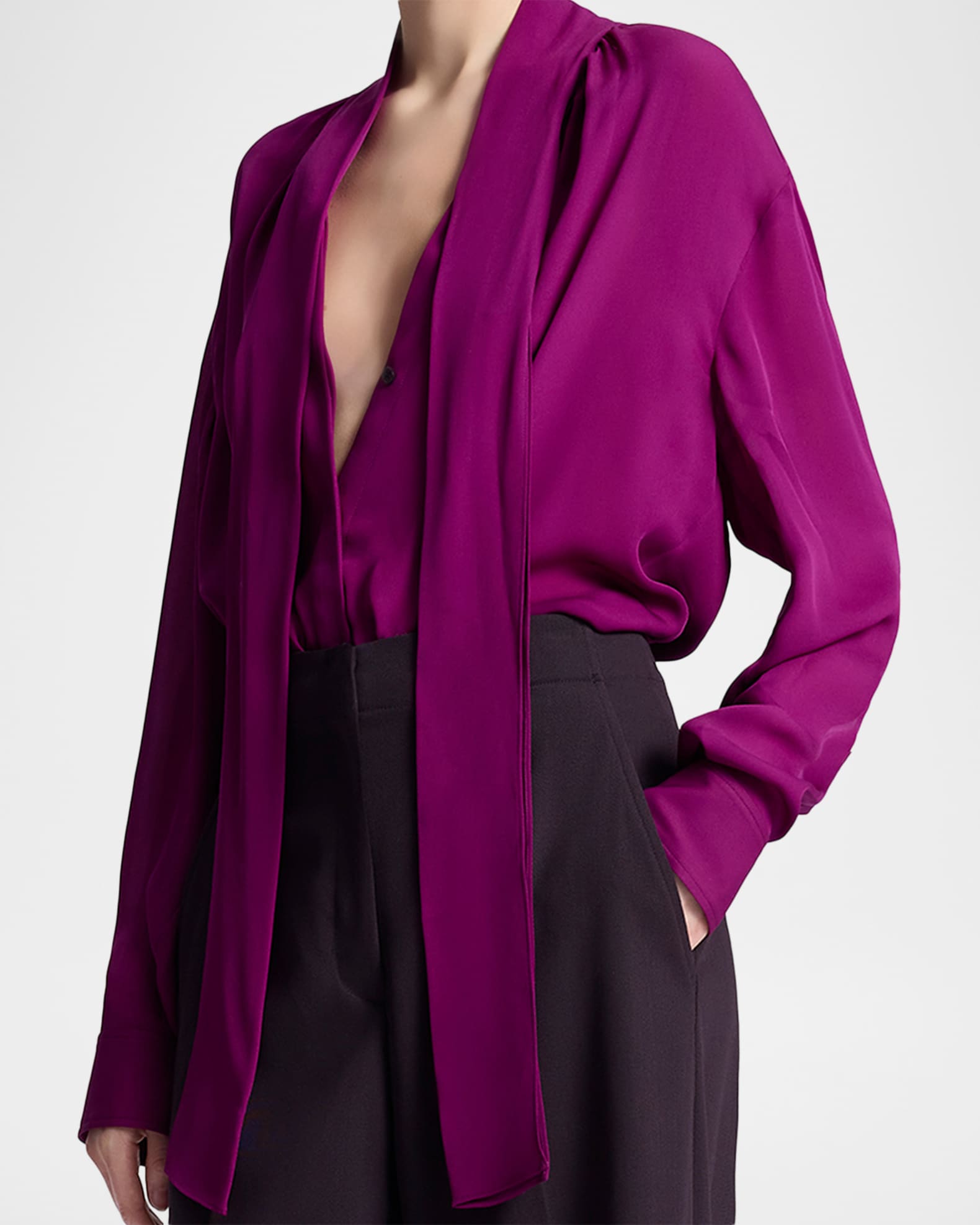 A.L.C. Vivi Long-Sleeve Silk Tie-Neck Top | Neiman Marcus