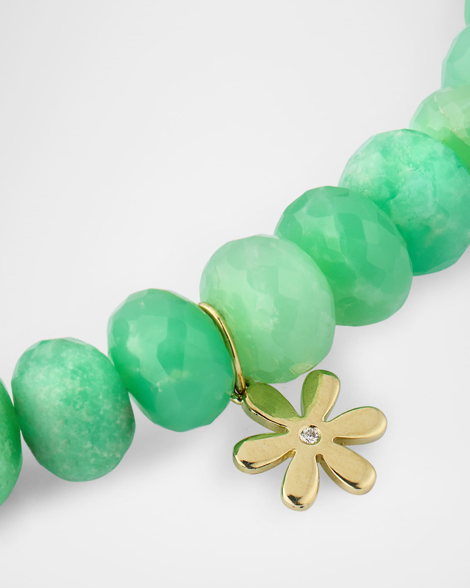 Sydney Evan 14K Gold Diamond Daisy Charm Chrysoprase Beaded Bracelet ...