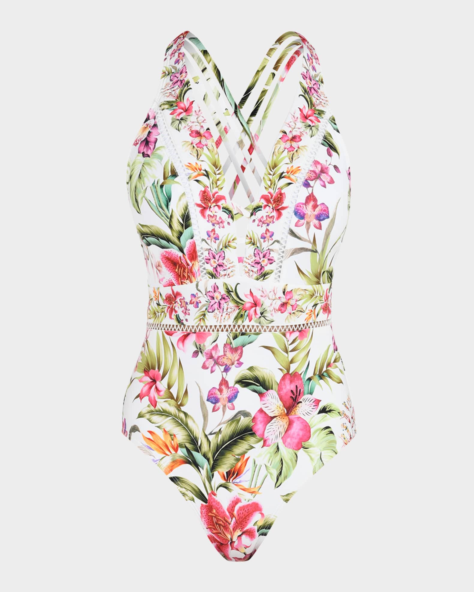 La Blanca Polynesian V-Plunge One-Piece Swimsuit | Neiman Marcus