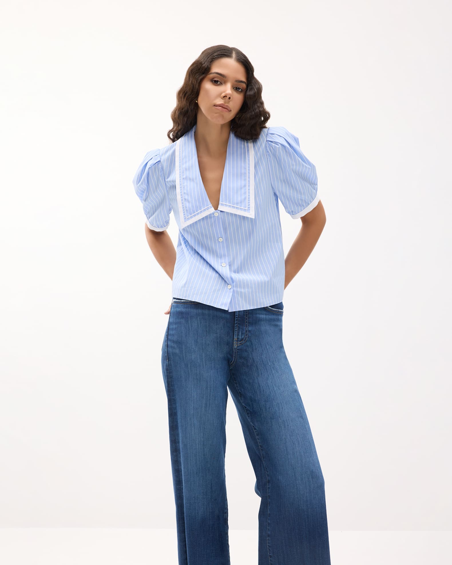 FRAME The Stripe Sailor Blouse | Neiman Marcus