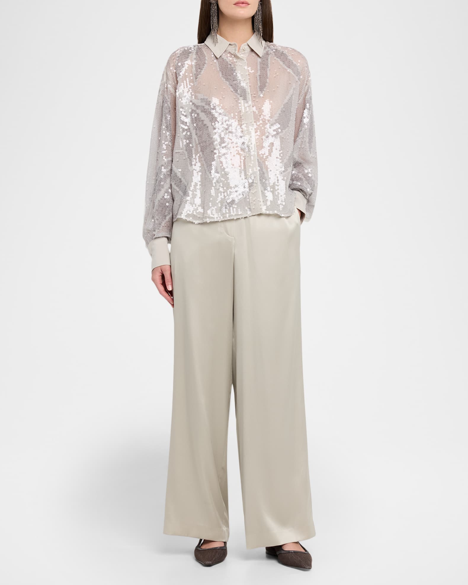 Brunello Cucinelli Stretch Silk Satin Track Trousers | Neiman Marcus