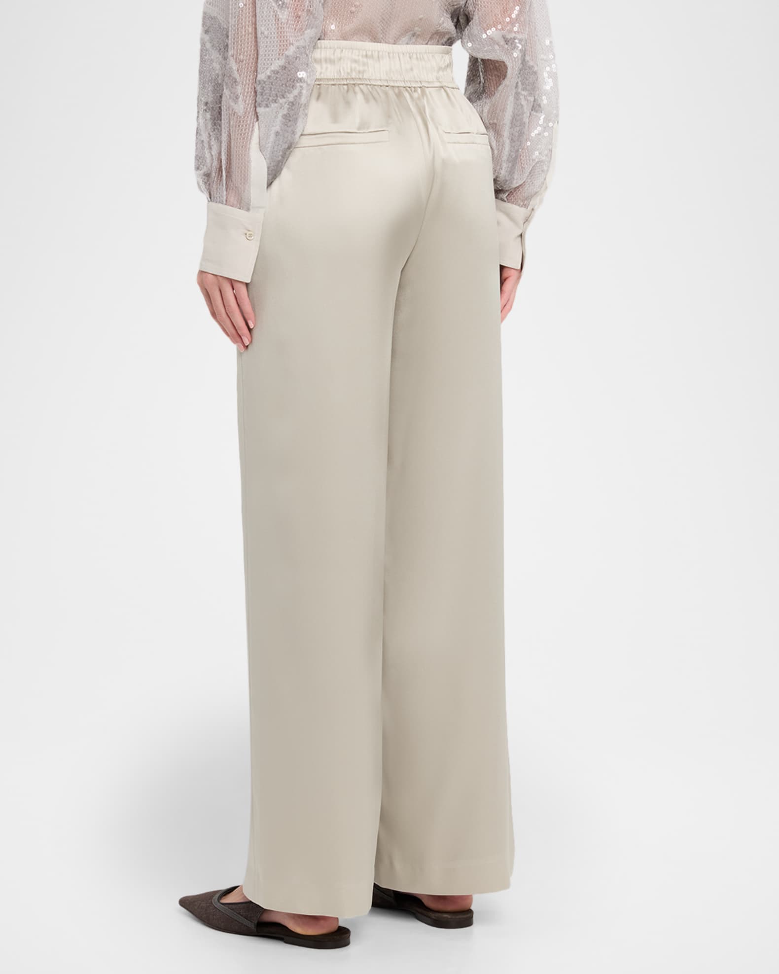 Brunello Cucinelli Stretch Silk Satin Track Trousers | Neiman Marcus