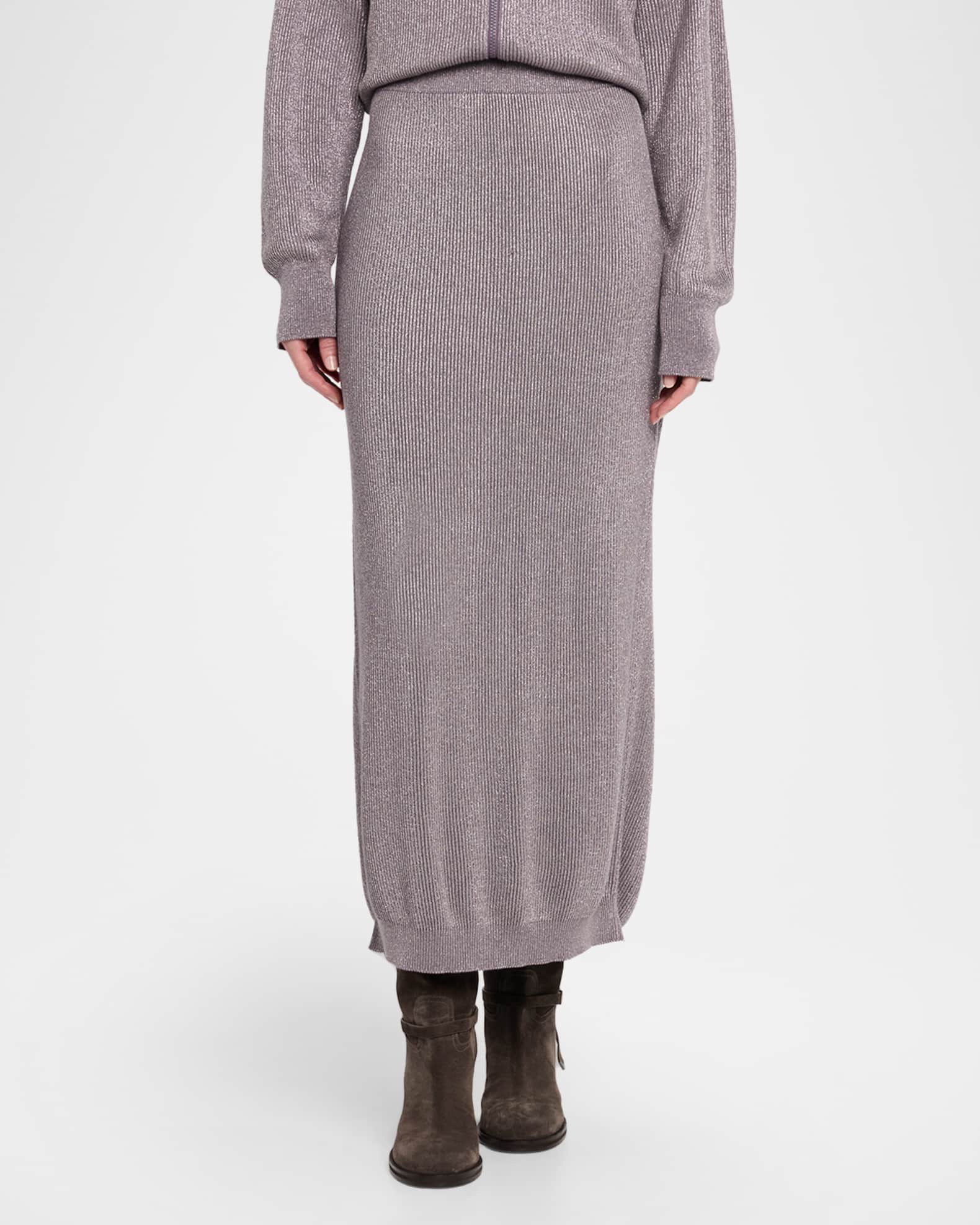 Brunello Cucinelli Sparkling Cotton Rib Maxi Skirt | Neiman Marcus