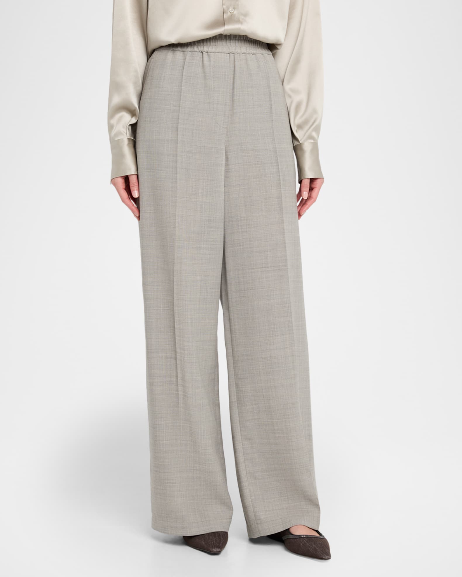 Brunello Cucinelli Fluid Wool Crepe Pants | Neiman Marcus