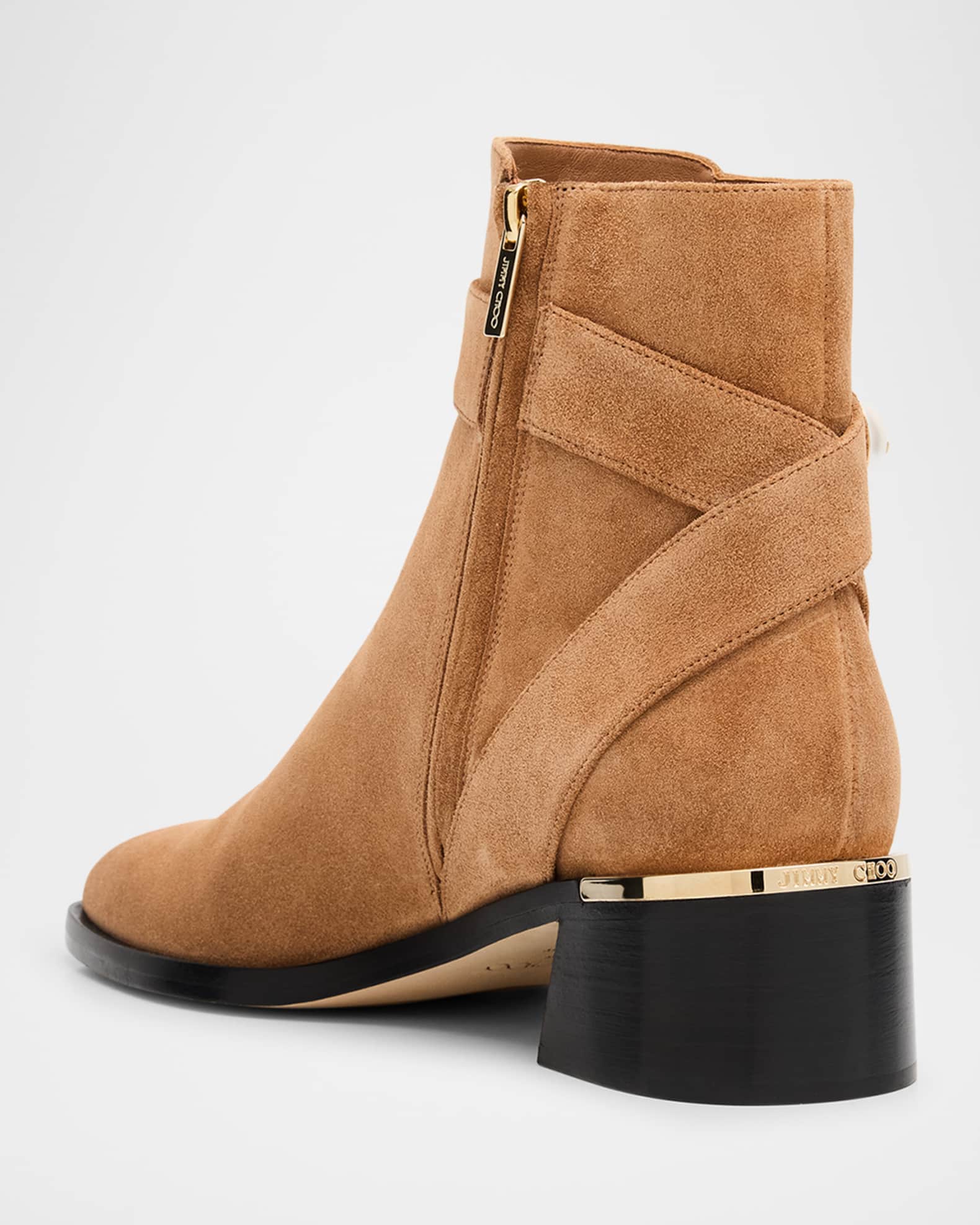 Jimmy Choo Noor 45 Suede Pearly-Button Ankle Booties | Neiman Marcus