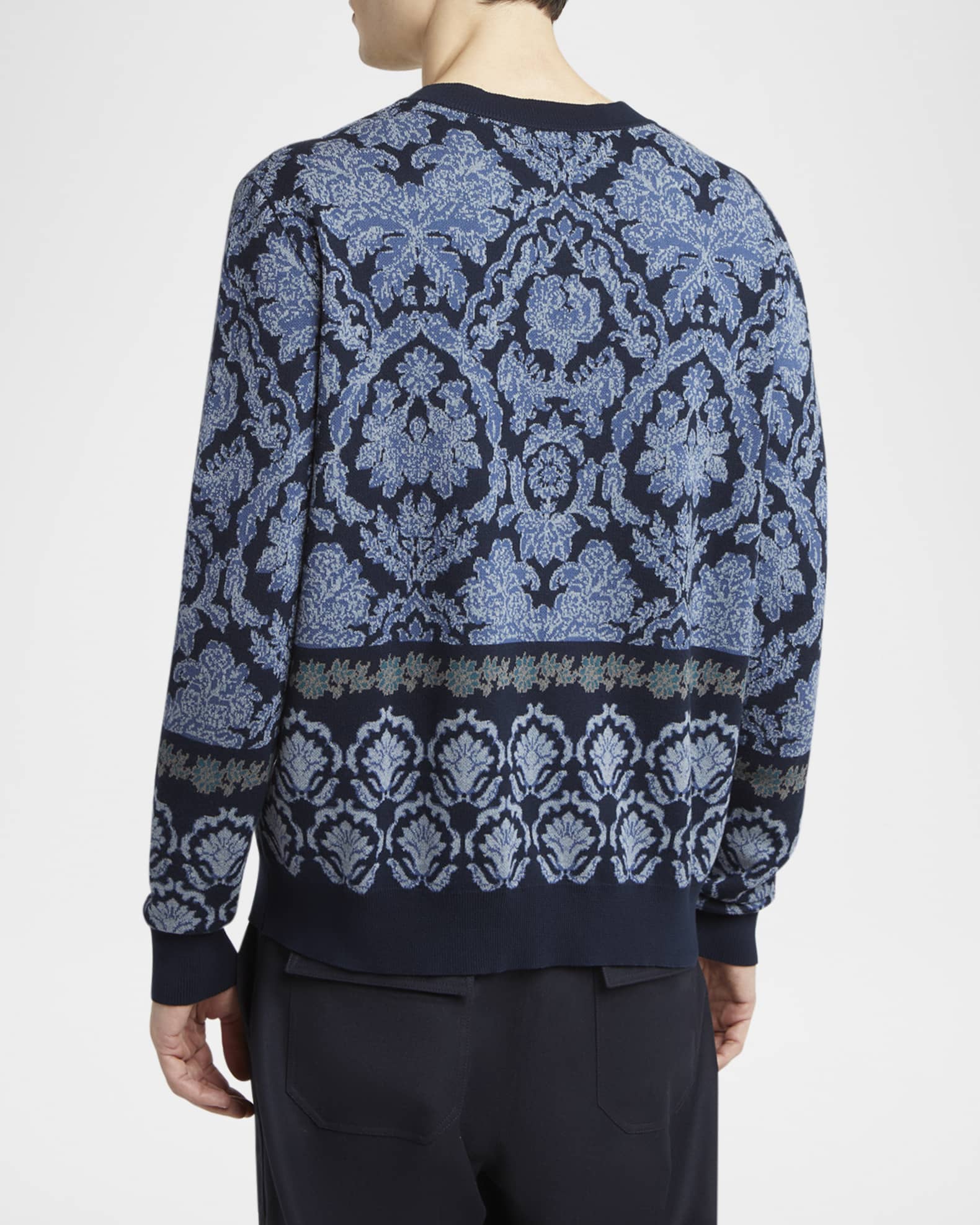Etro Men's Cotton Damask Jacquard Crewneck Sweater | Neiman Marcus